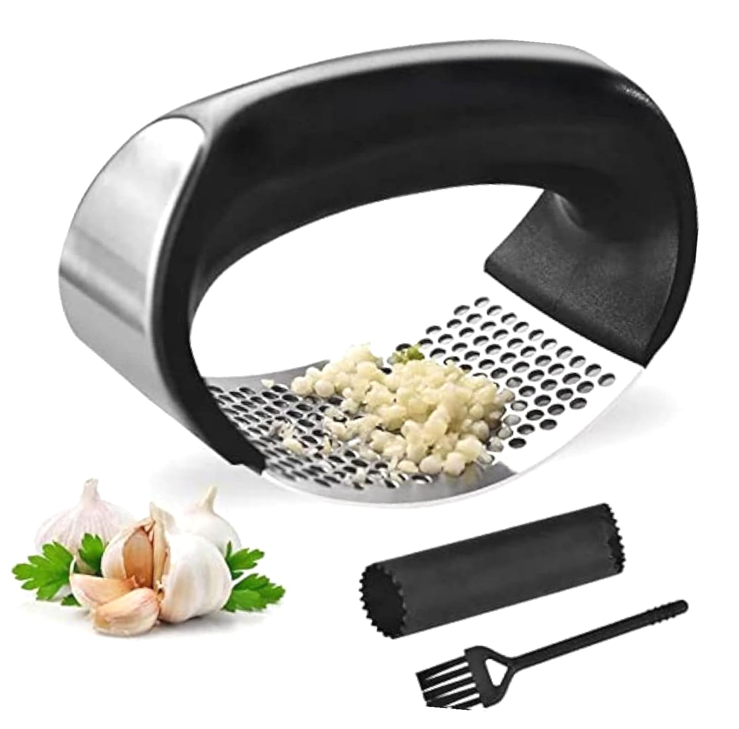 FREEAMG Chef' Lounge Steel Garlic Press Rocker Set with Garlic Peeler ...