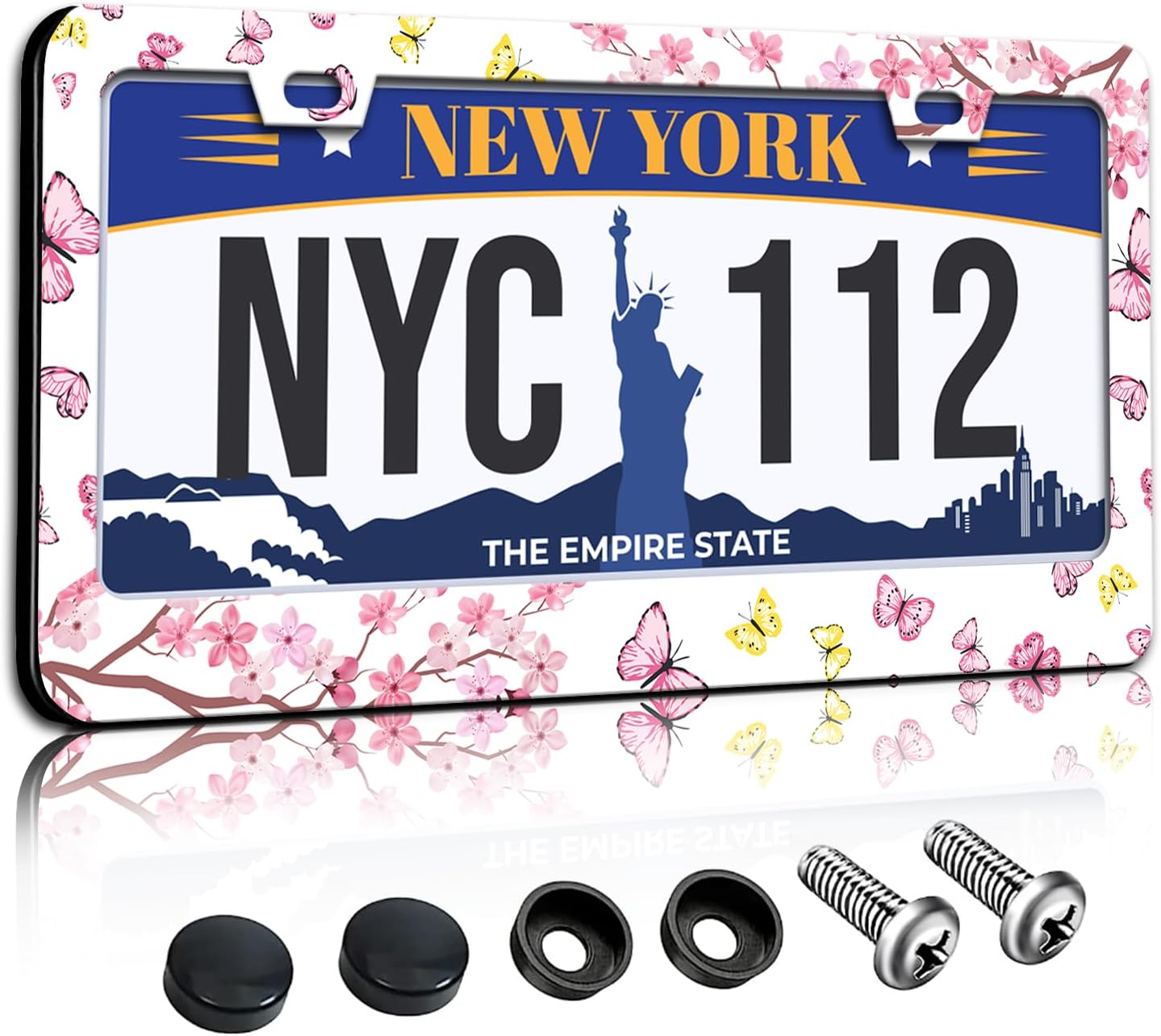 FREEAMG Cherry Blossom License Plate Frame Pink Flowers Car Plate Frame ...
