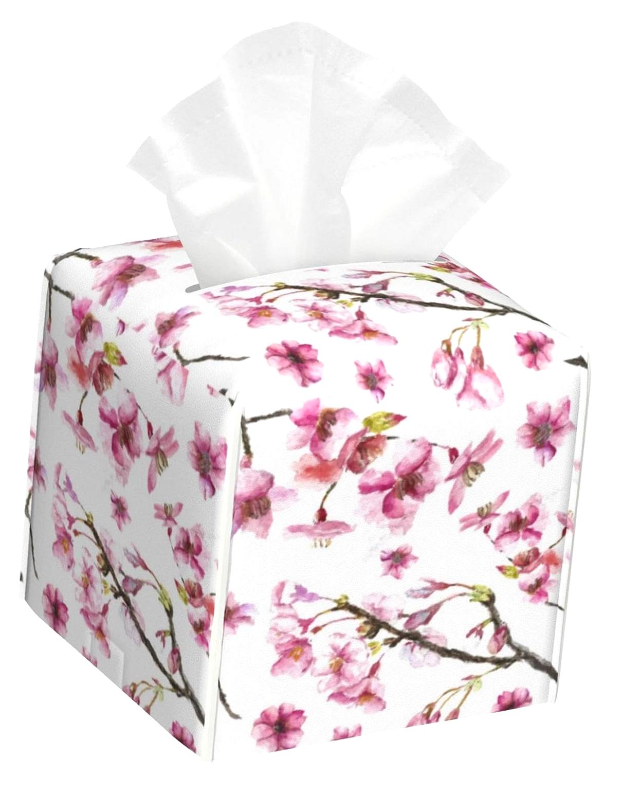 FREEAMG Cherry Blossom Square Tissue Box Cover, Equipped With a Belt ...