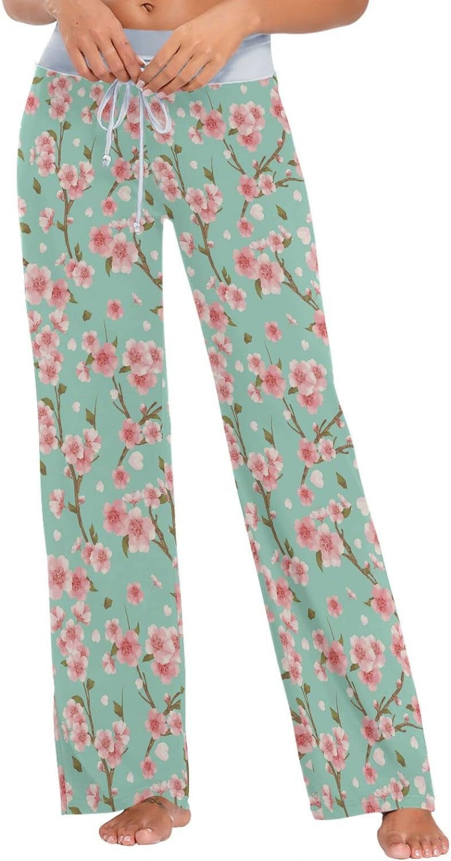 FREEAMG Chic Lifelike Floral Pattern Drawstring Lounge Wide Leg Pajama ...