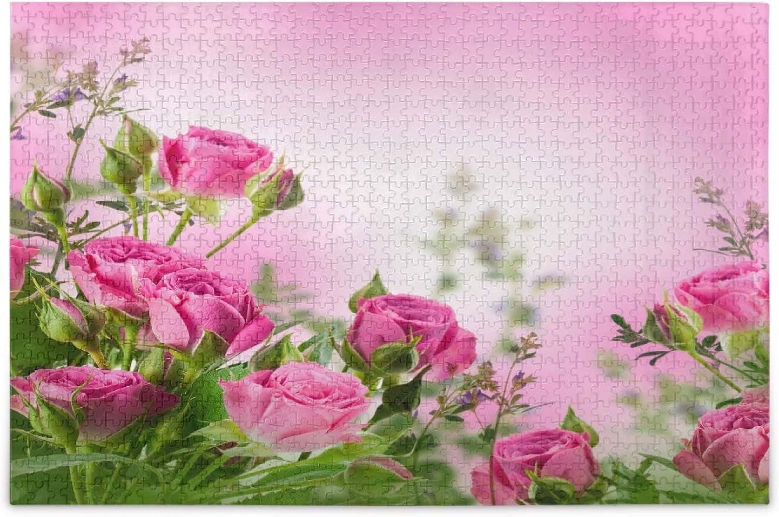 FREEAMG Chic Pink Rose Floral Puzzle for Adults 500 Piece Puzzles Game ...