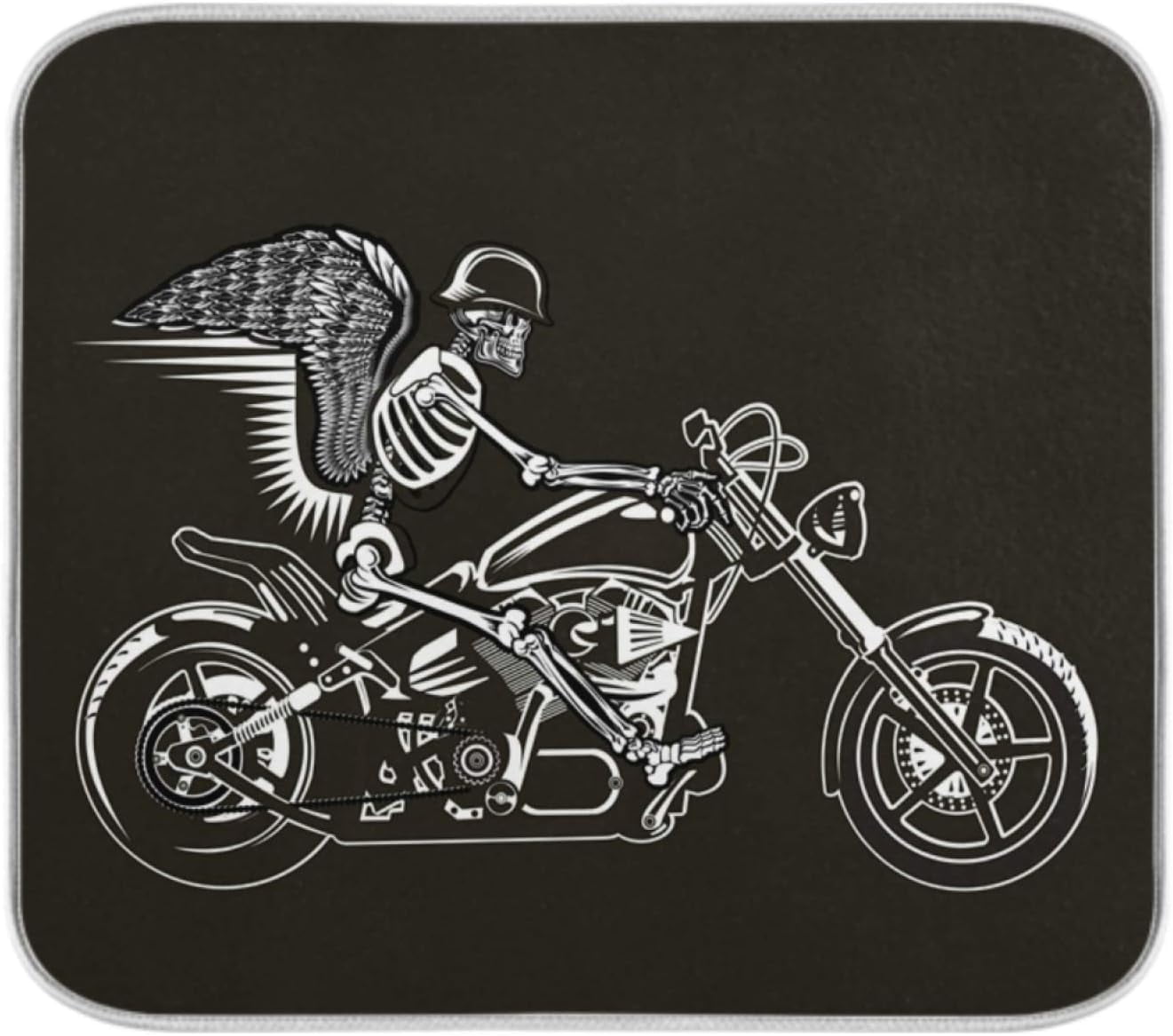 FREEAMG Chic Skull Guy Riding Motorcycle Black 2 Absorbent Dish Drying ...