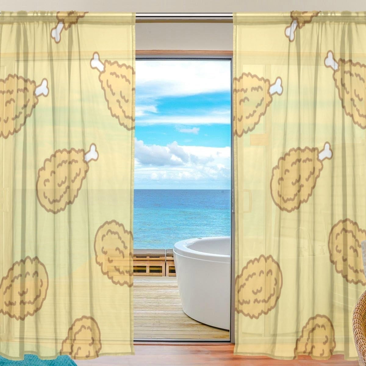 FREEAMG Chicken Legs Sheer Window Curtain Panel Drape 55x78 Inch for ...