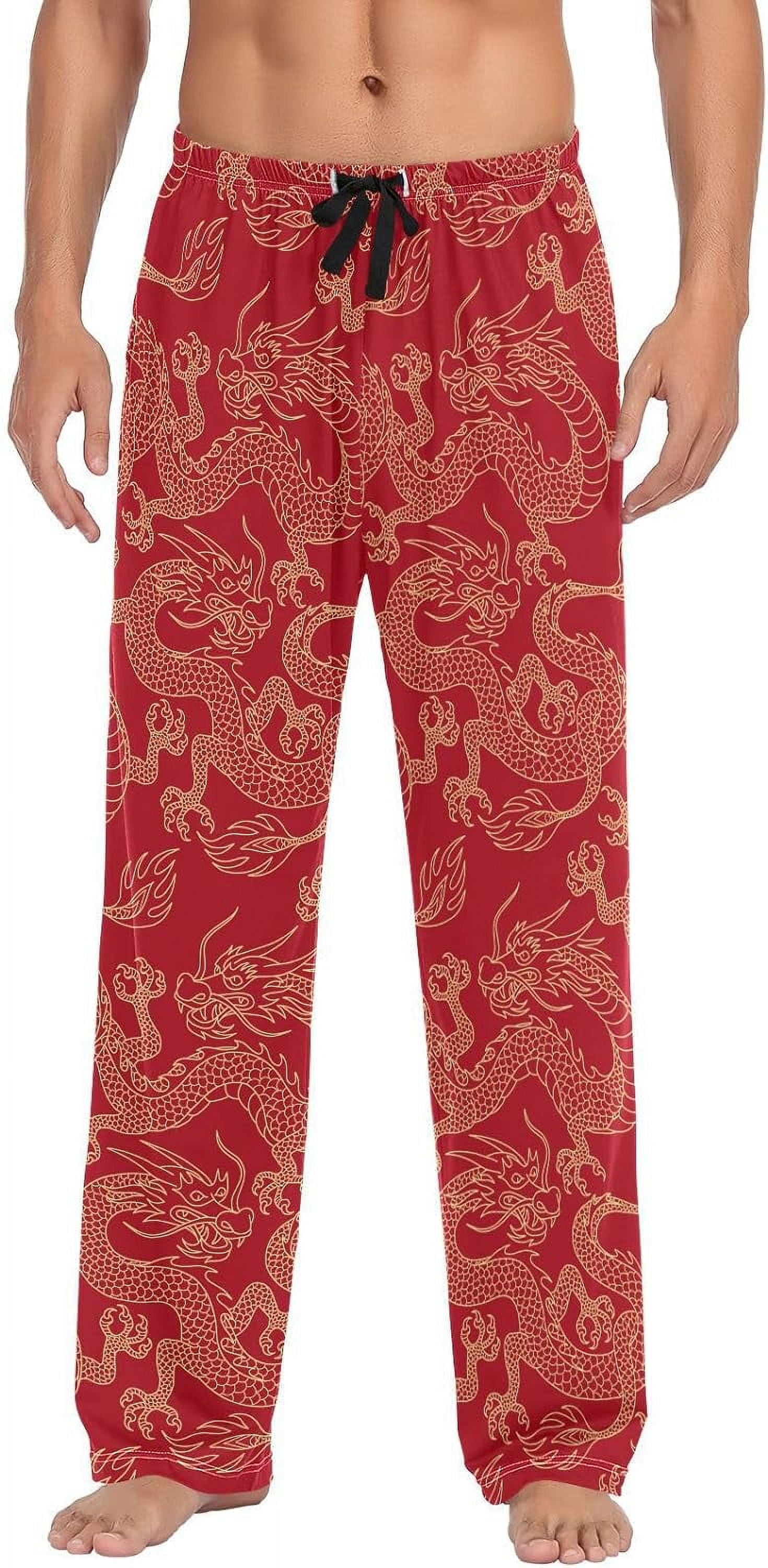 FREEAMG Chinese Golden Dragon Pajama Pants for Men, Men's Separate ...