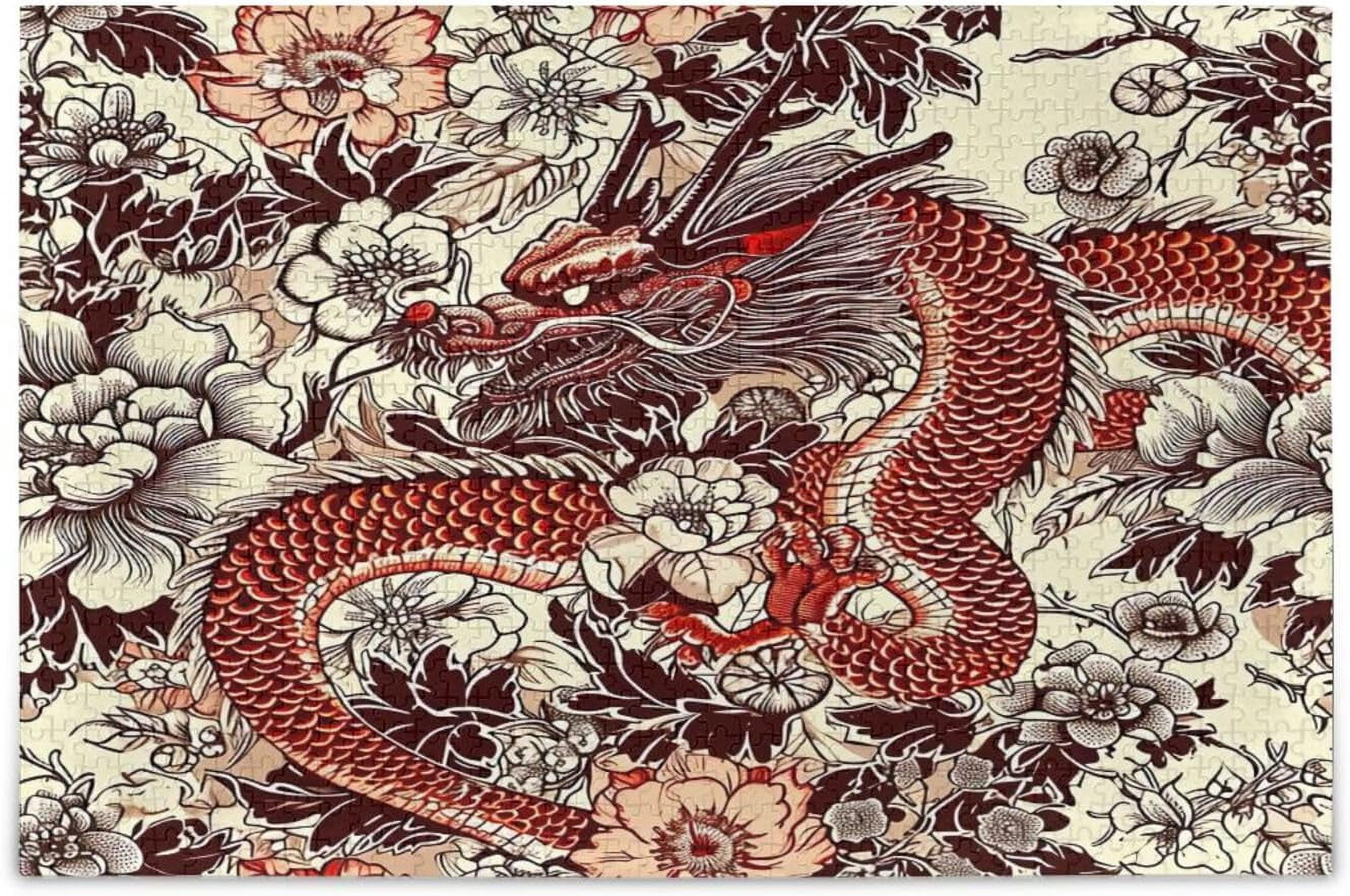 FREEAMG Chinese Red Dragon Puzzle 1000 Pieces - Wooden Jigsaw Puzzles ...