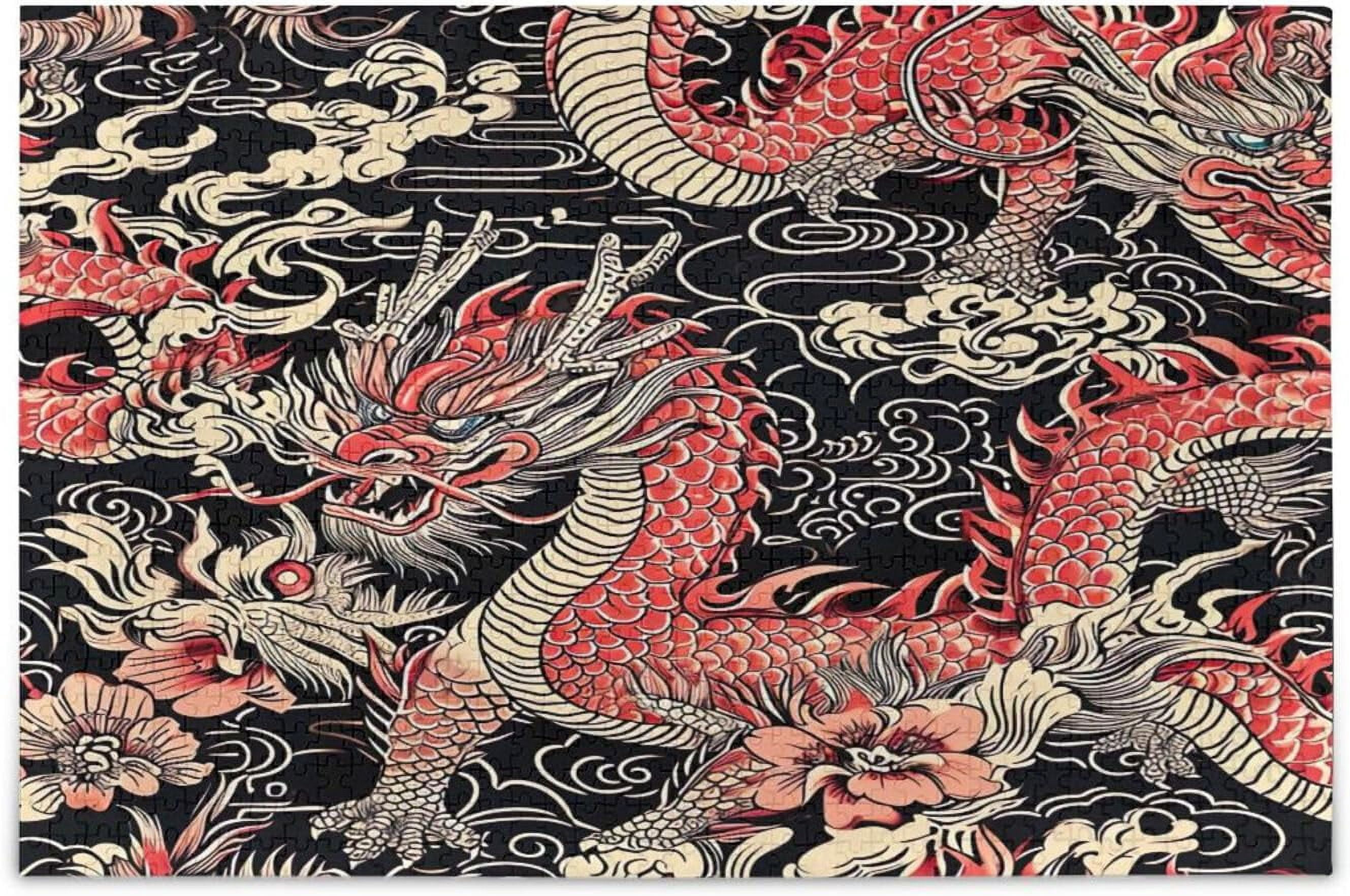 FREEAMG Chinese Red Dragon Puzzle 500 Pieces - Wooden Jigsaw Puzzles ...