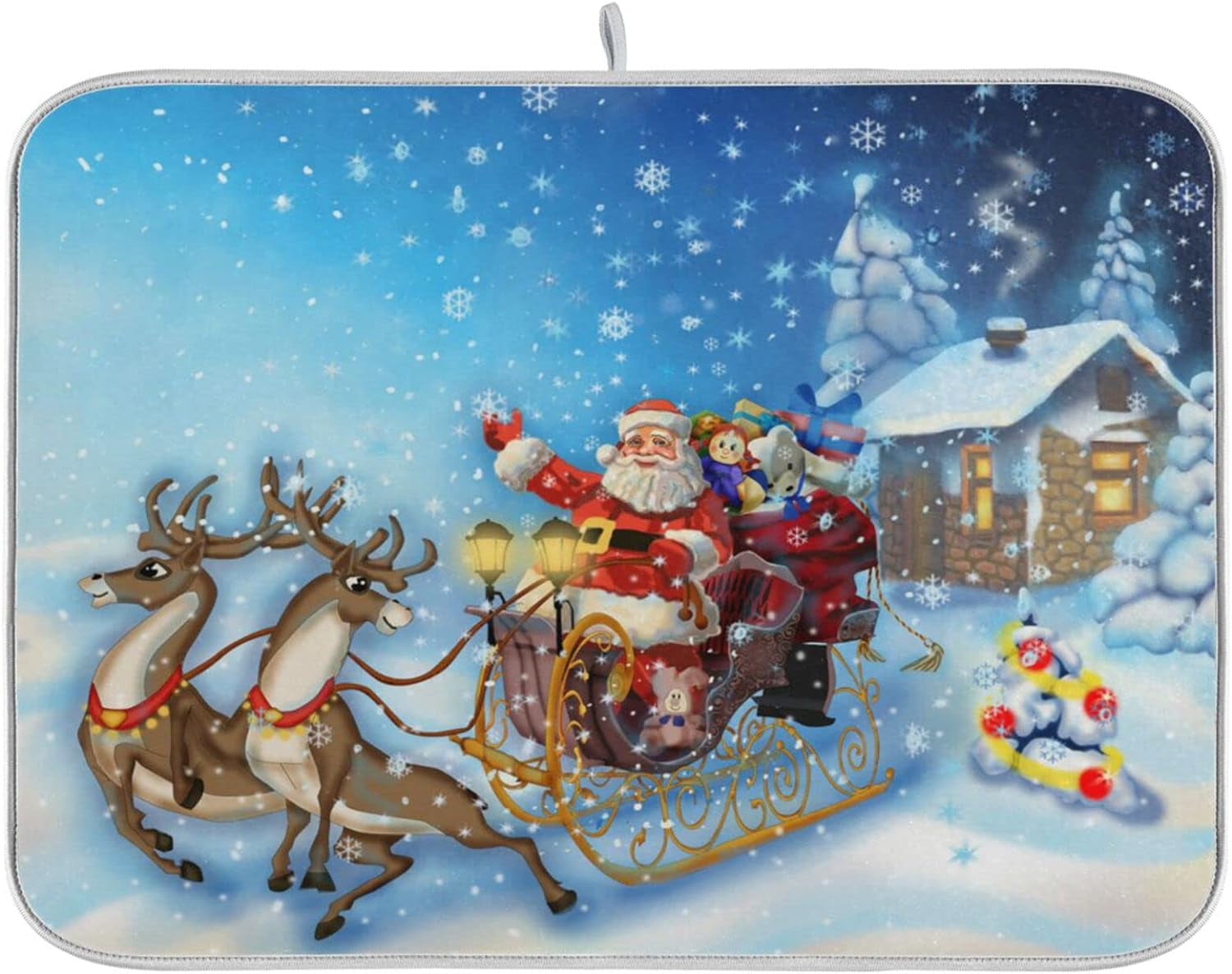 FREEAMG Chirstmas Santa Claus in Sleigh With Reindeer Absorbent Dish ...