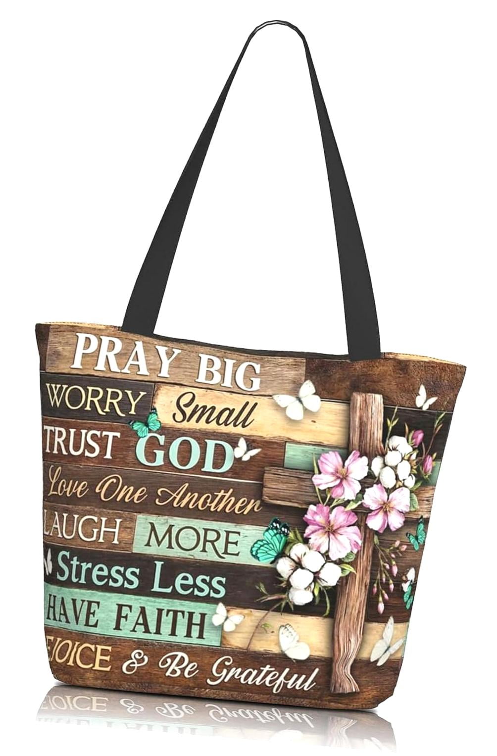 FREEAMG Christian Zippered Tote Bag – Featuring Bible Verses & Cross ...