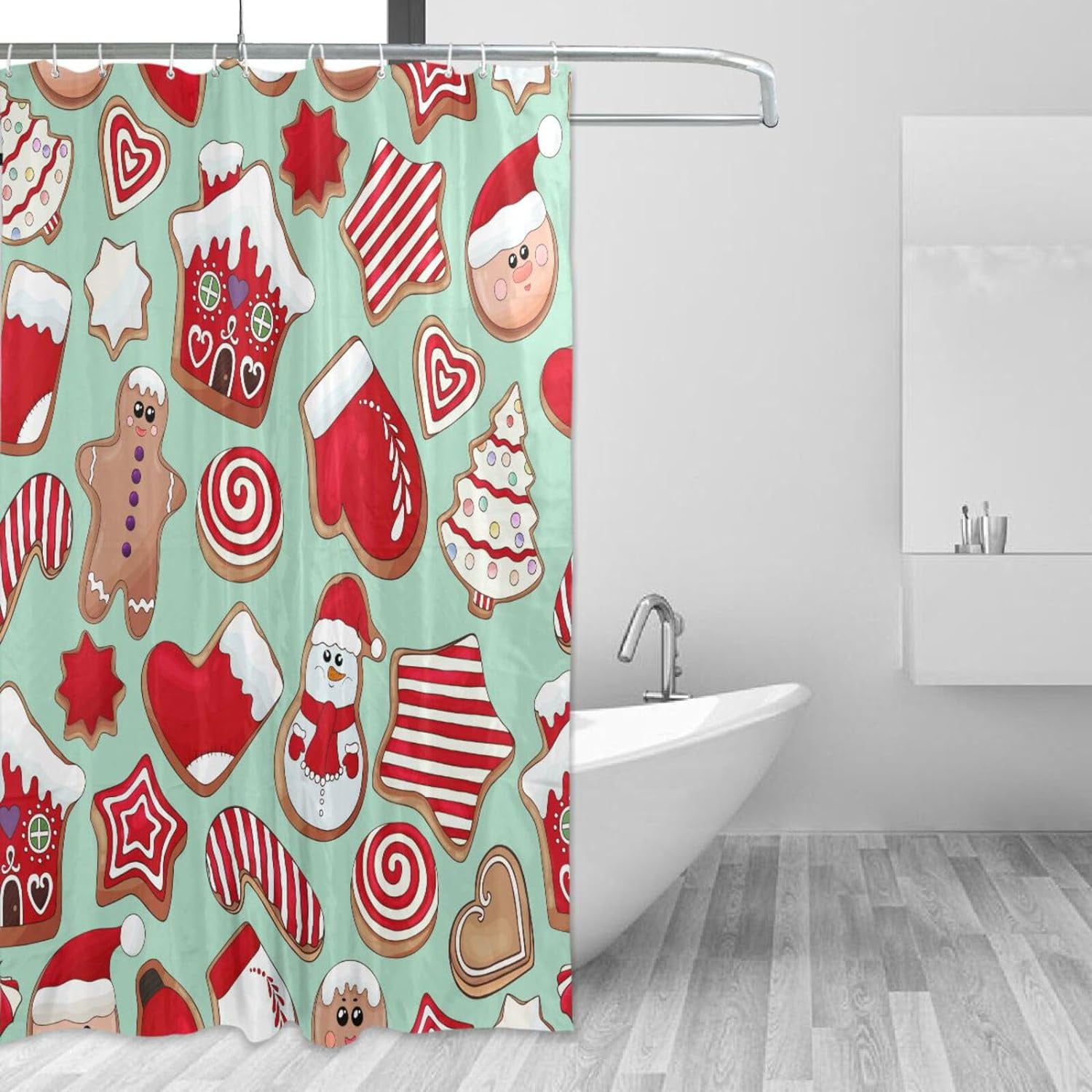 FREEAMG Christmas Gingerbread Man Shower Curtain, Waterproof Fabric ...