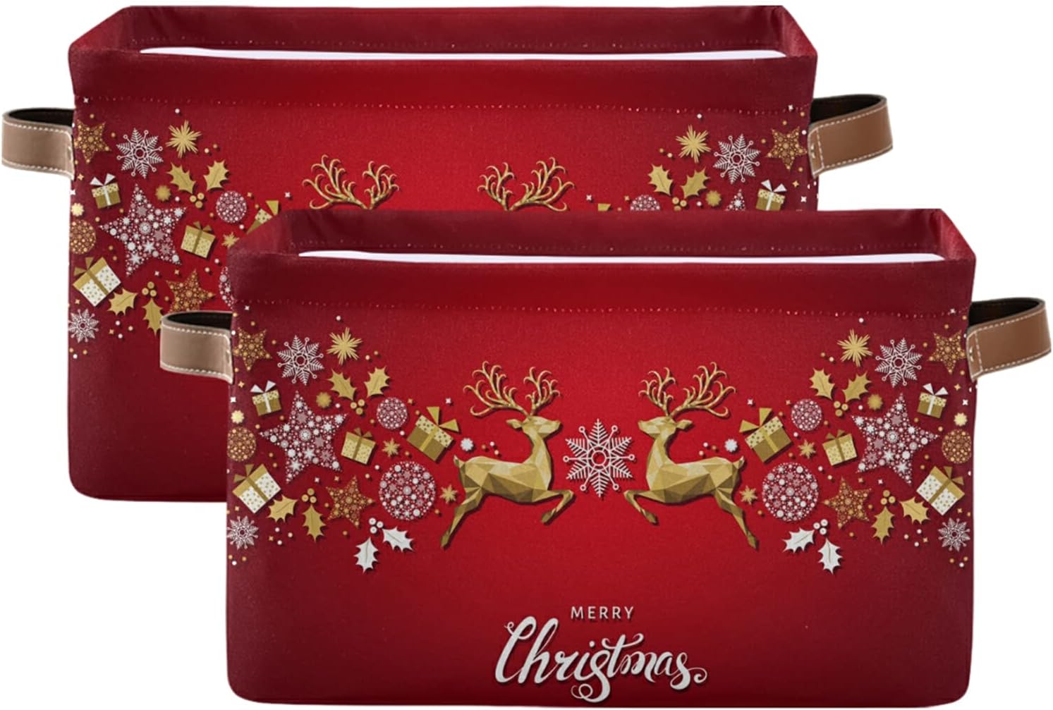 FREEAMG Christmas Gold Xmas Deer and Snowflakes Storage Bin for Toy ...