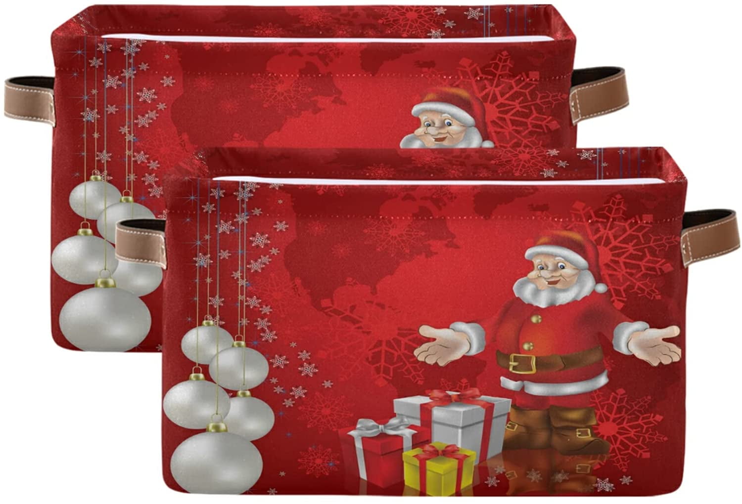 FREEAMG Christmas Santa Claus with Gifts Red Background Storage Bin for ...
