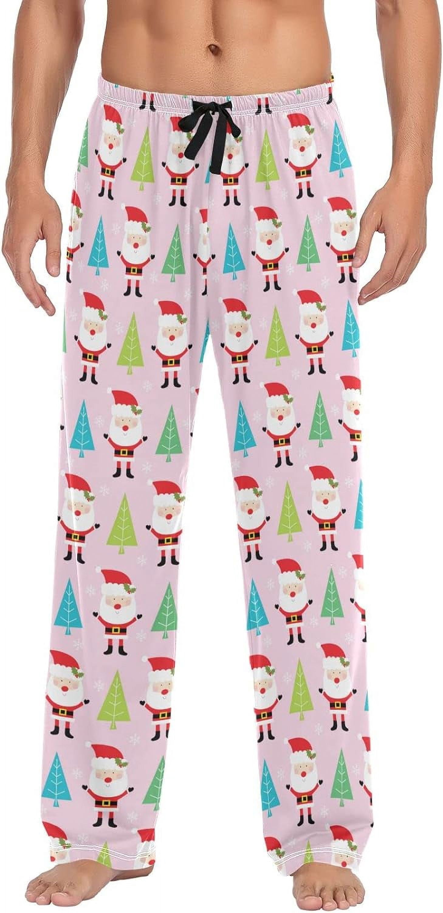 FREEAMG Christmas Santa Claus Tree Pink Men's Pajama Pants Sleepwear ...
