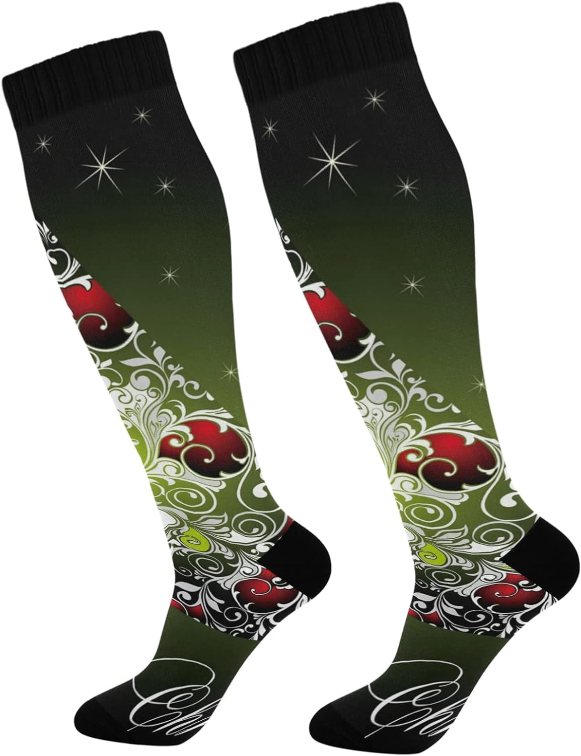 FREEAMG Christmas Tree Compression Socks for Men & Women Knee High ...
