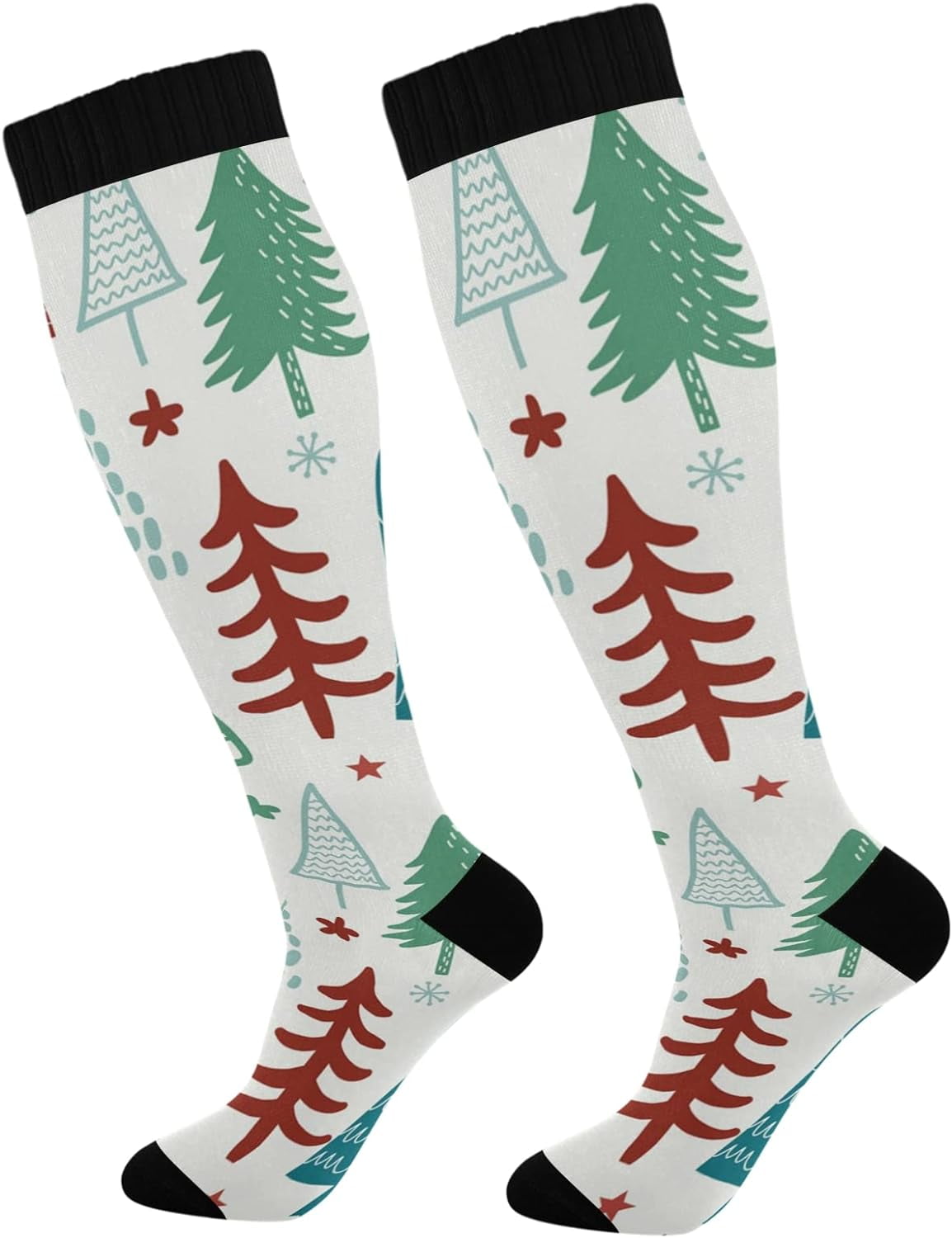 FREEAMG Christmas Tree Compression Socks for Men & Women Knee High ...
