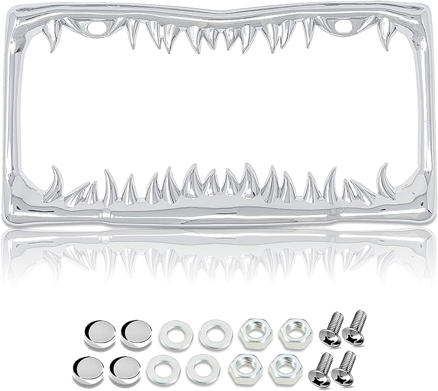 FREEAMG Chrome Tooth License Plate Frame for Men,Horror Halloween Frame ...