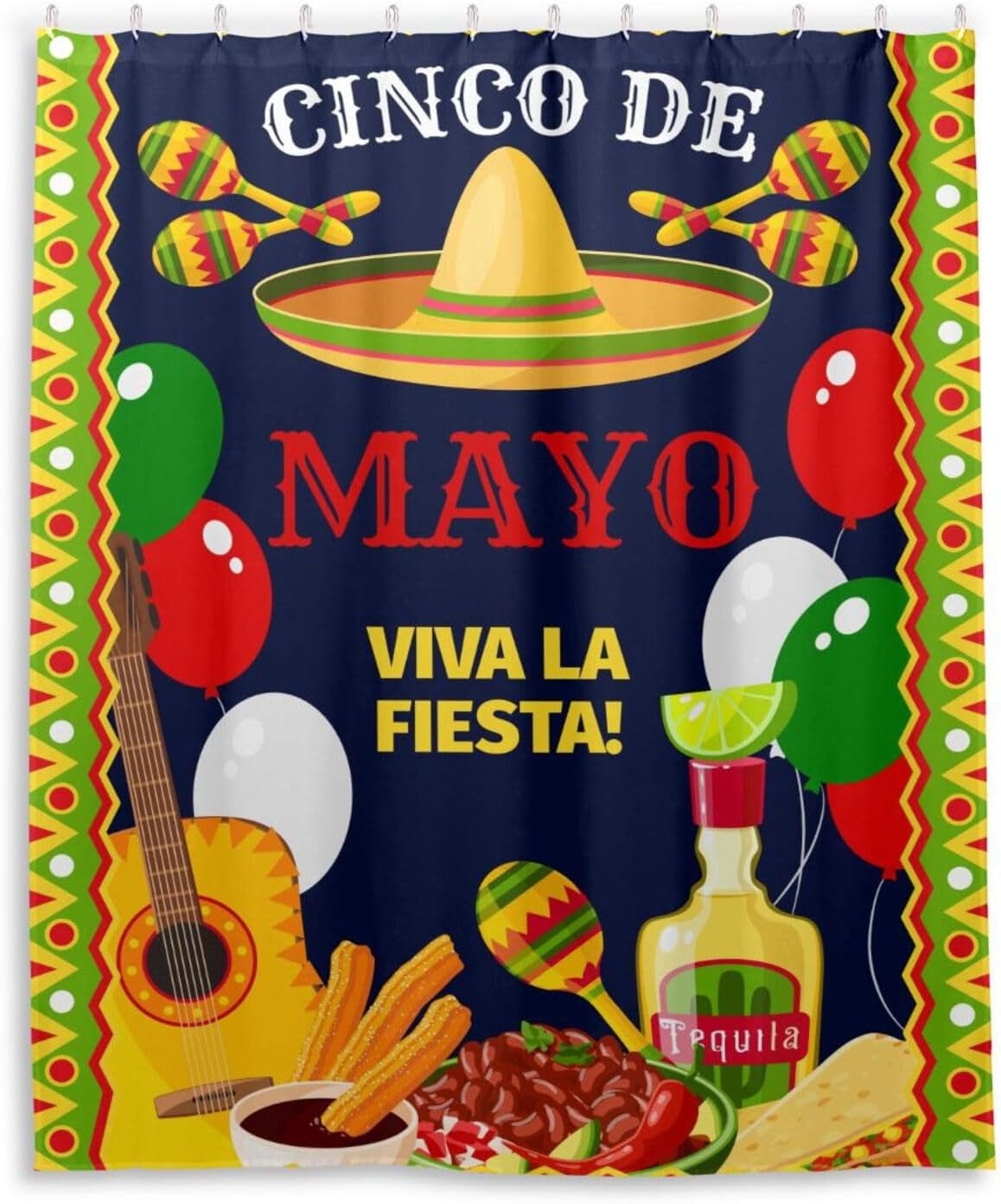 FREEAMG Cinco De Mayo Theme Shower Curtain for Bathroom Waterproof Fabric Shower Curtains ...