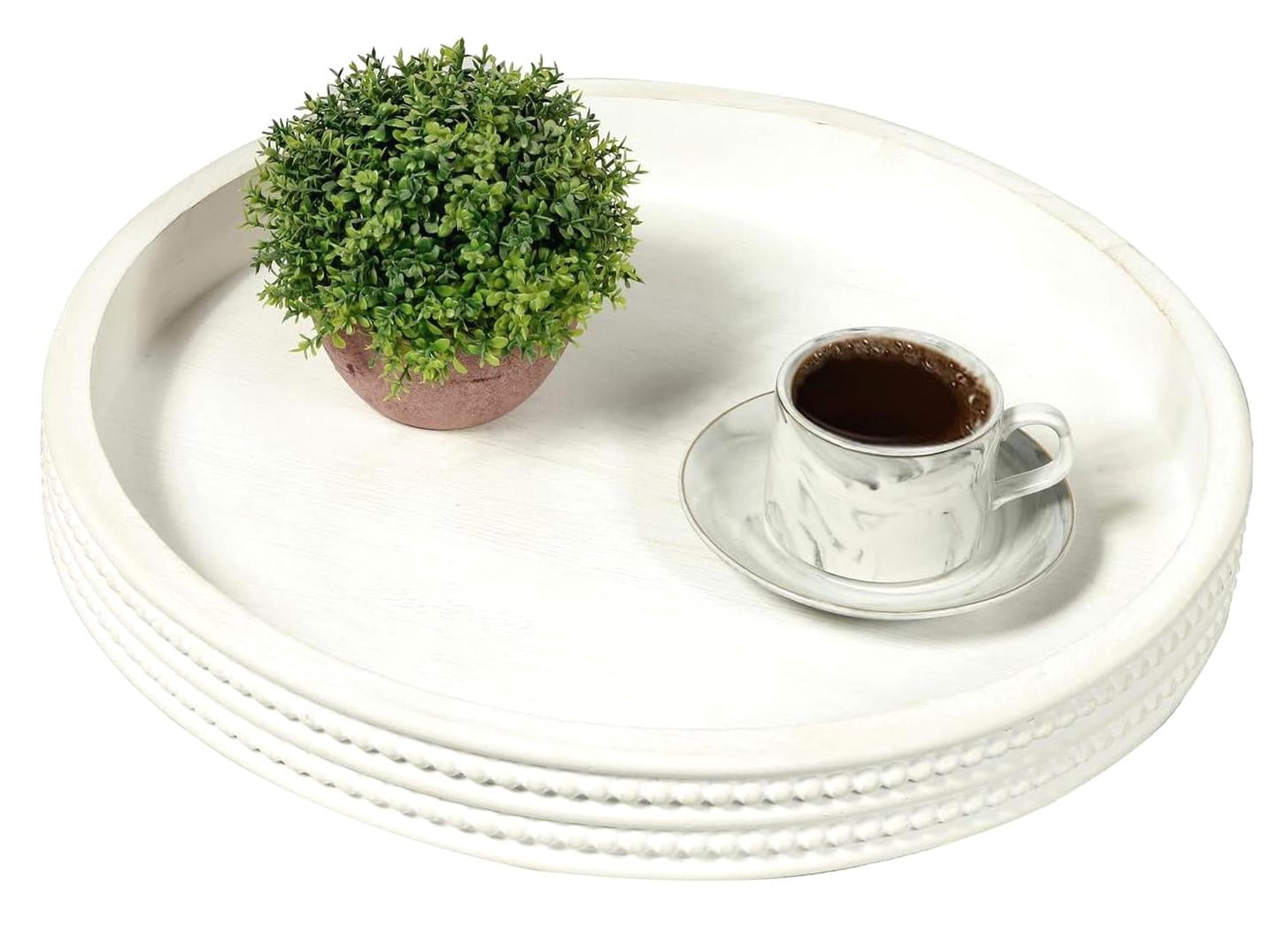 FREEAMG Circular Wooden Serving Tray, Whitewashed Rustic Wood Tray ...