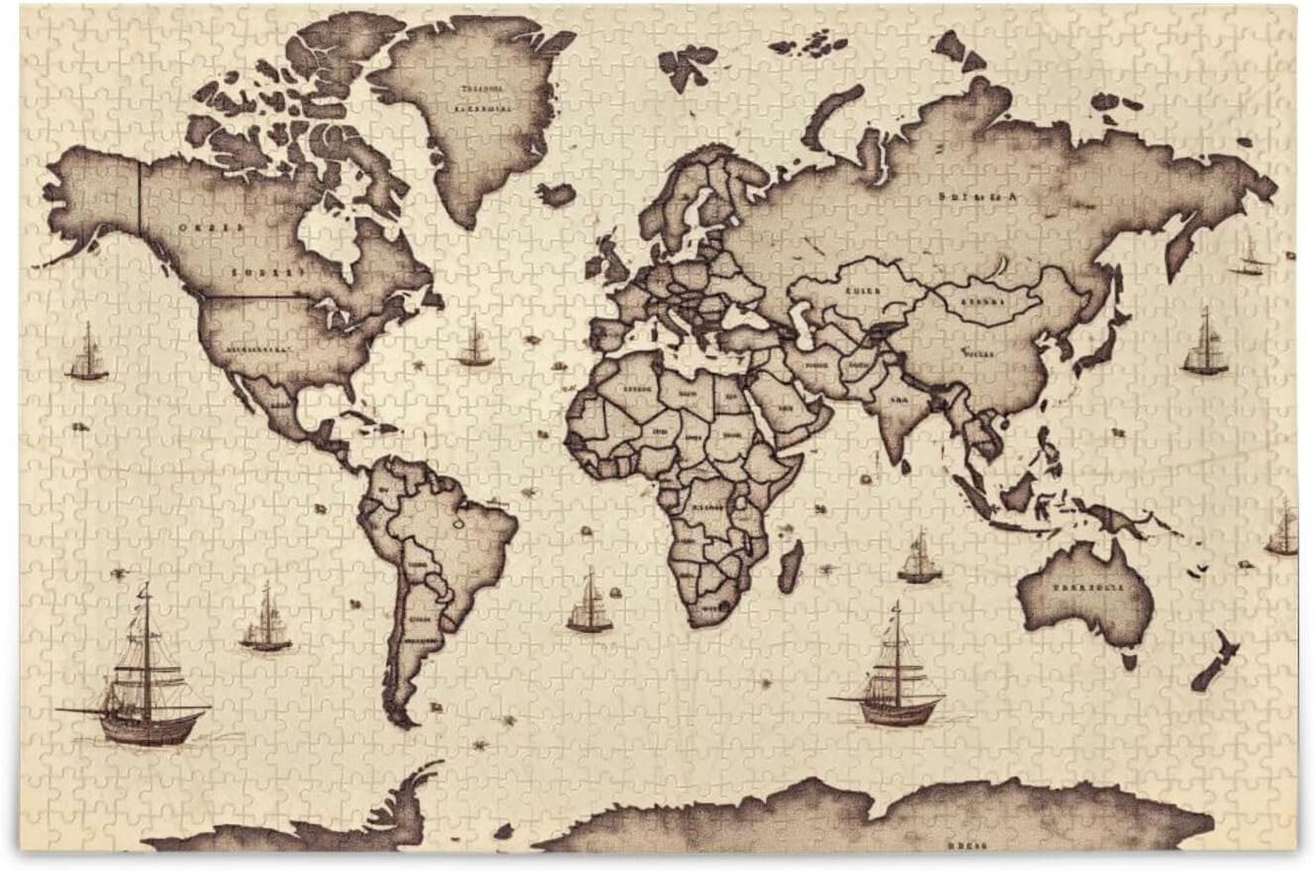 FREEAMG Classic World Map Puzzle 1000 Pieces - Wooden Jigsaw Puzzles ...