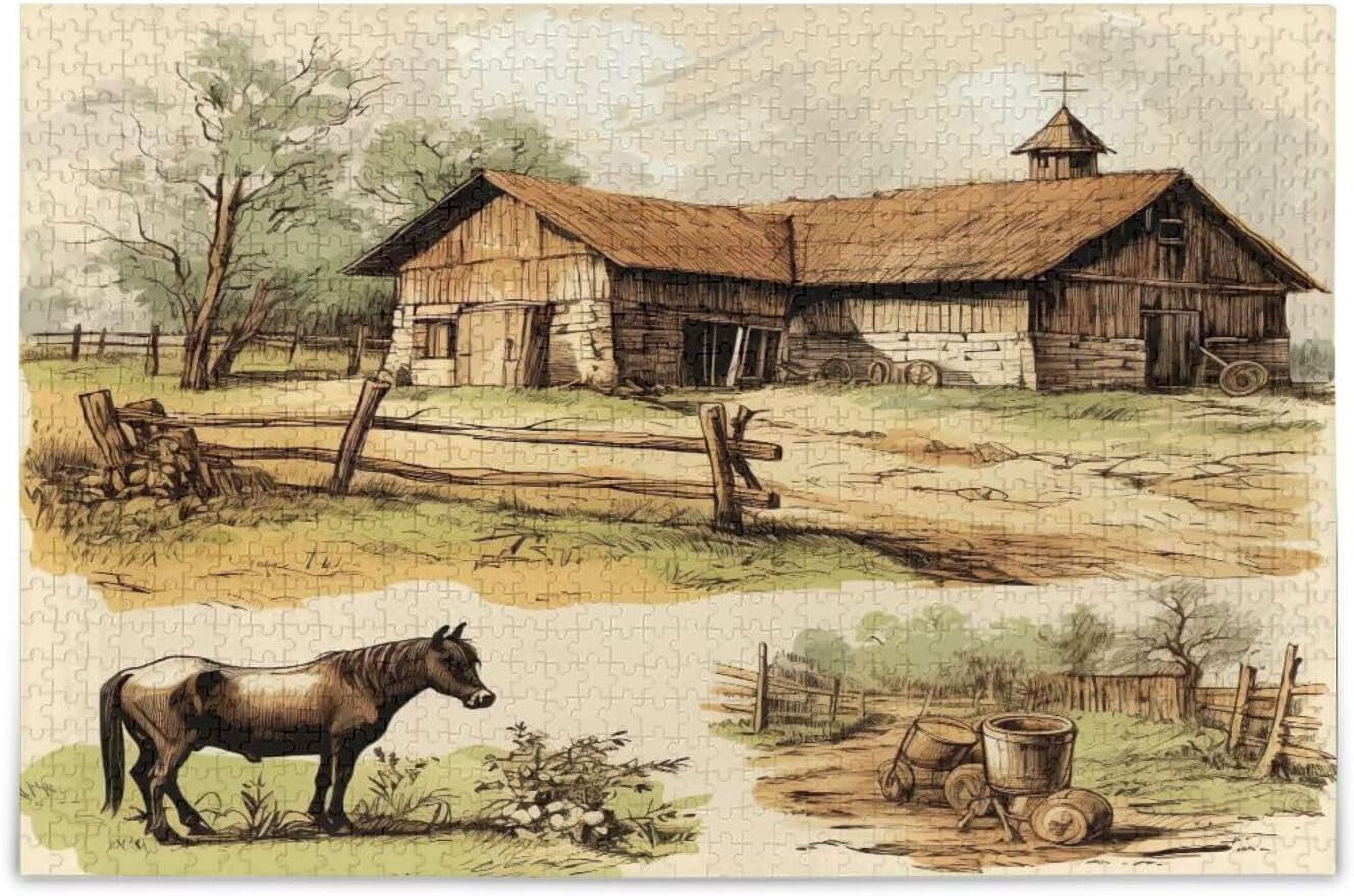 FREEAMG Classical Farm Motif Puzzle 1000 Pieces - Wooden Jigsaw Puzzles ...