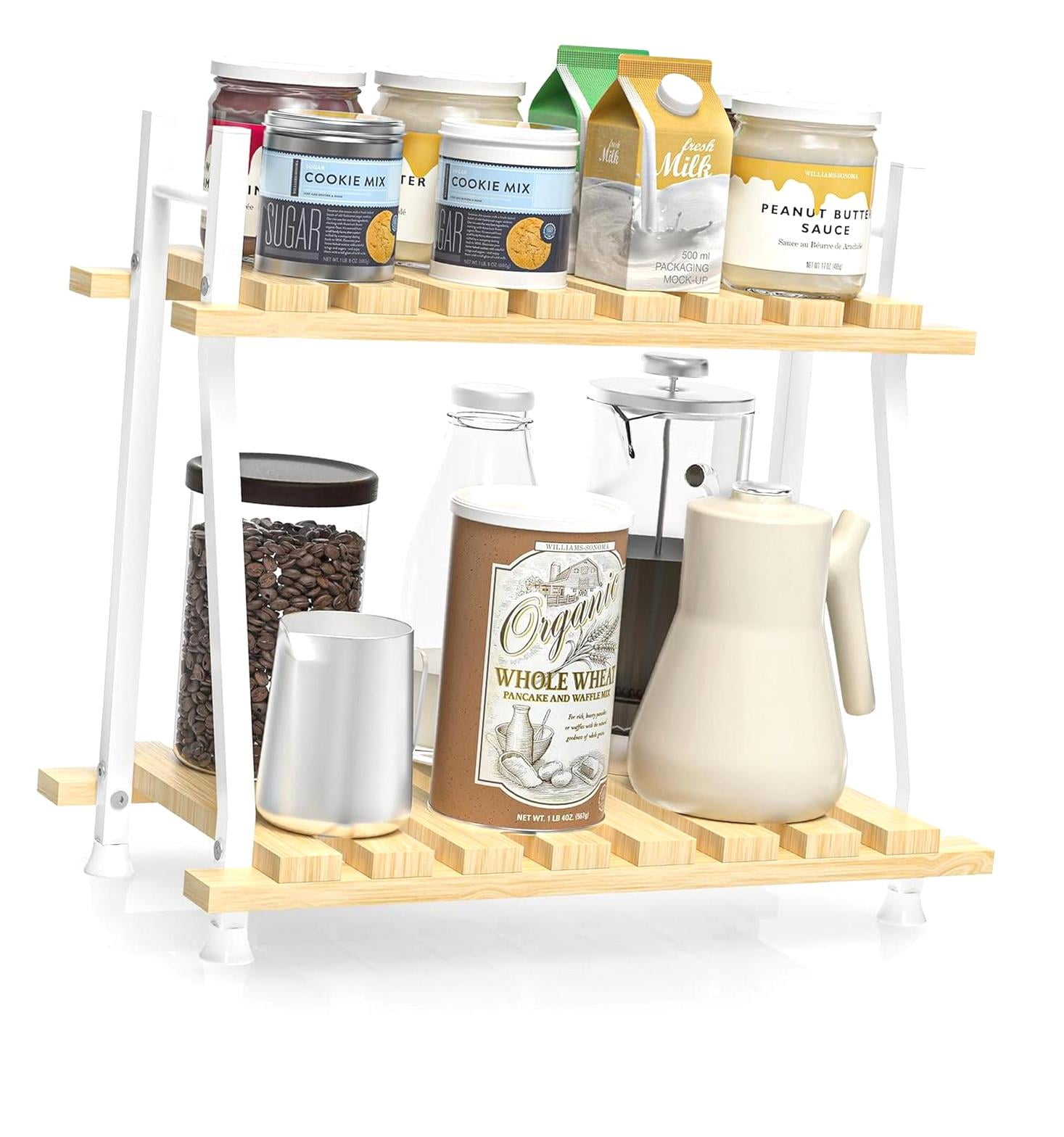 FREEAMG Coffee Bar Organizer, 2- Wooden Shelf, Storage for Pods, Cups ...