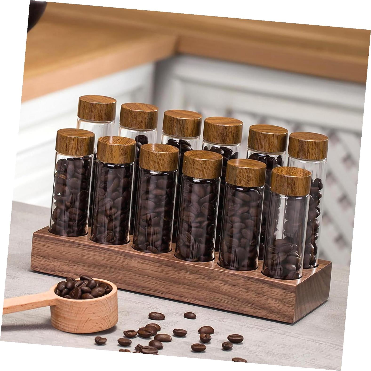 FREEAMG Coffee Bean Storage Solution, Coffee Container with Walnut Wood ...