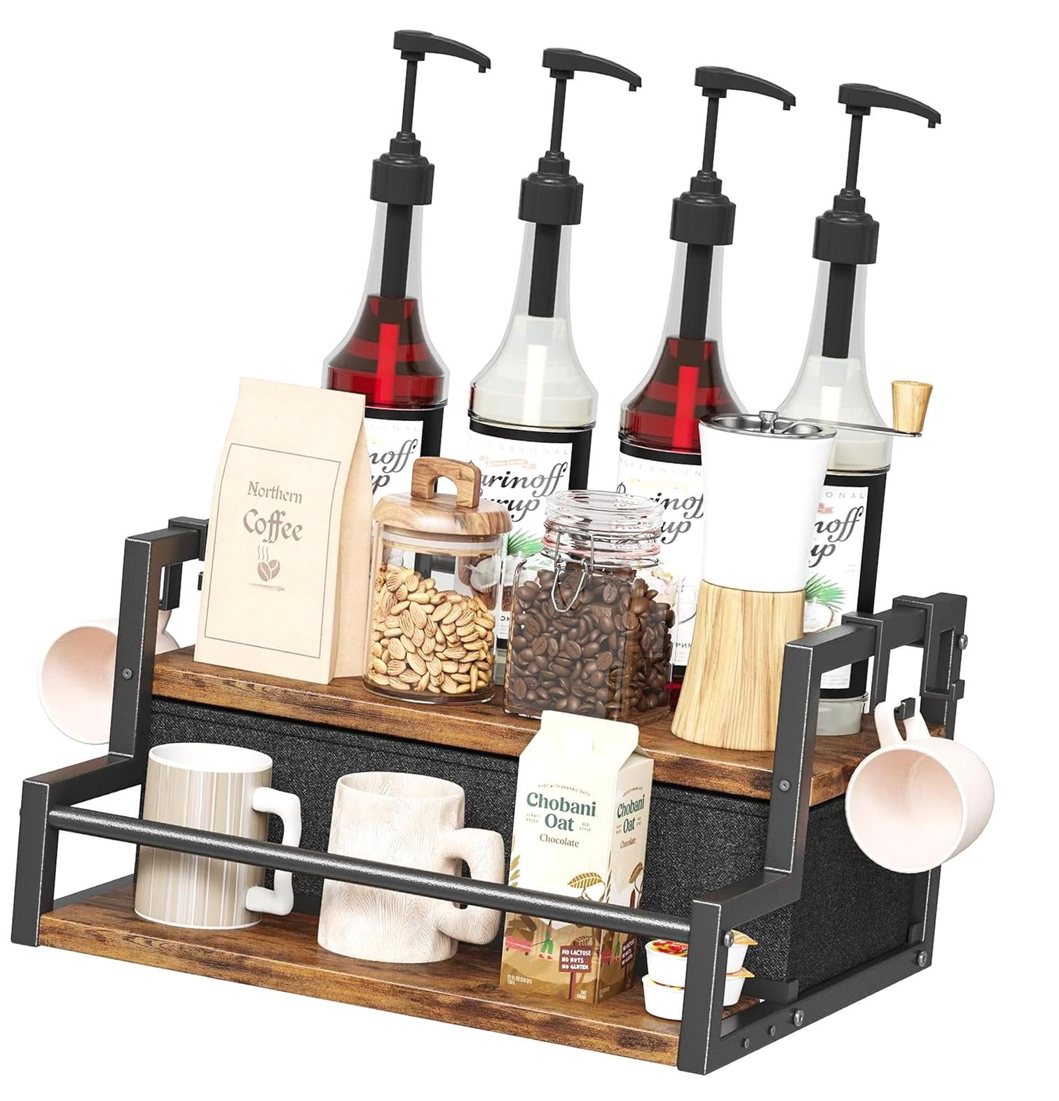 FREEAMG Coffee Syrup Organizer Rack, 2- Bottle Holder Stand Featuring K ...