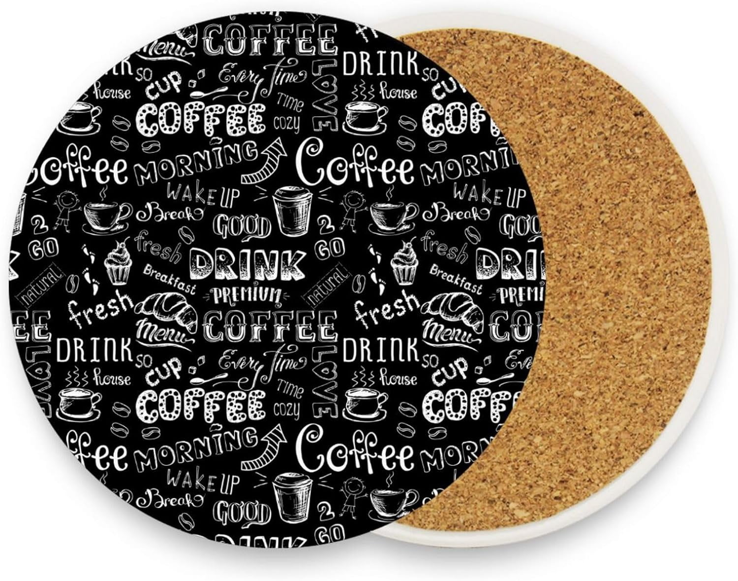 FREEAMG Coffee Texture Black Coasters for Drinks Set of 2, Absorbent ...