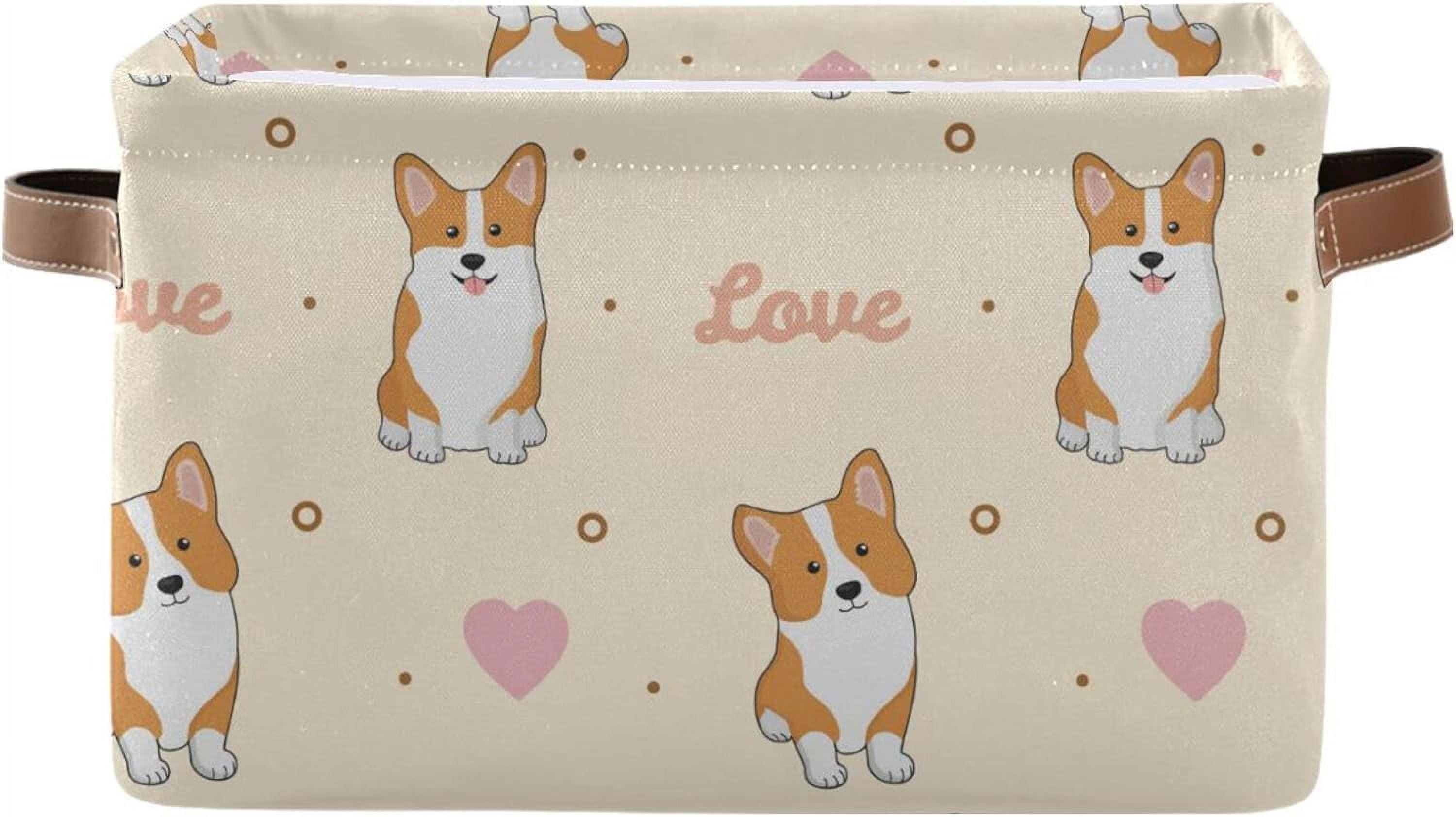 FREEAMG Collapsible Storage Basket Adorable Corgi Rectangular Storage ...
