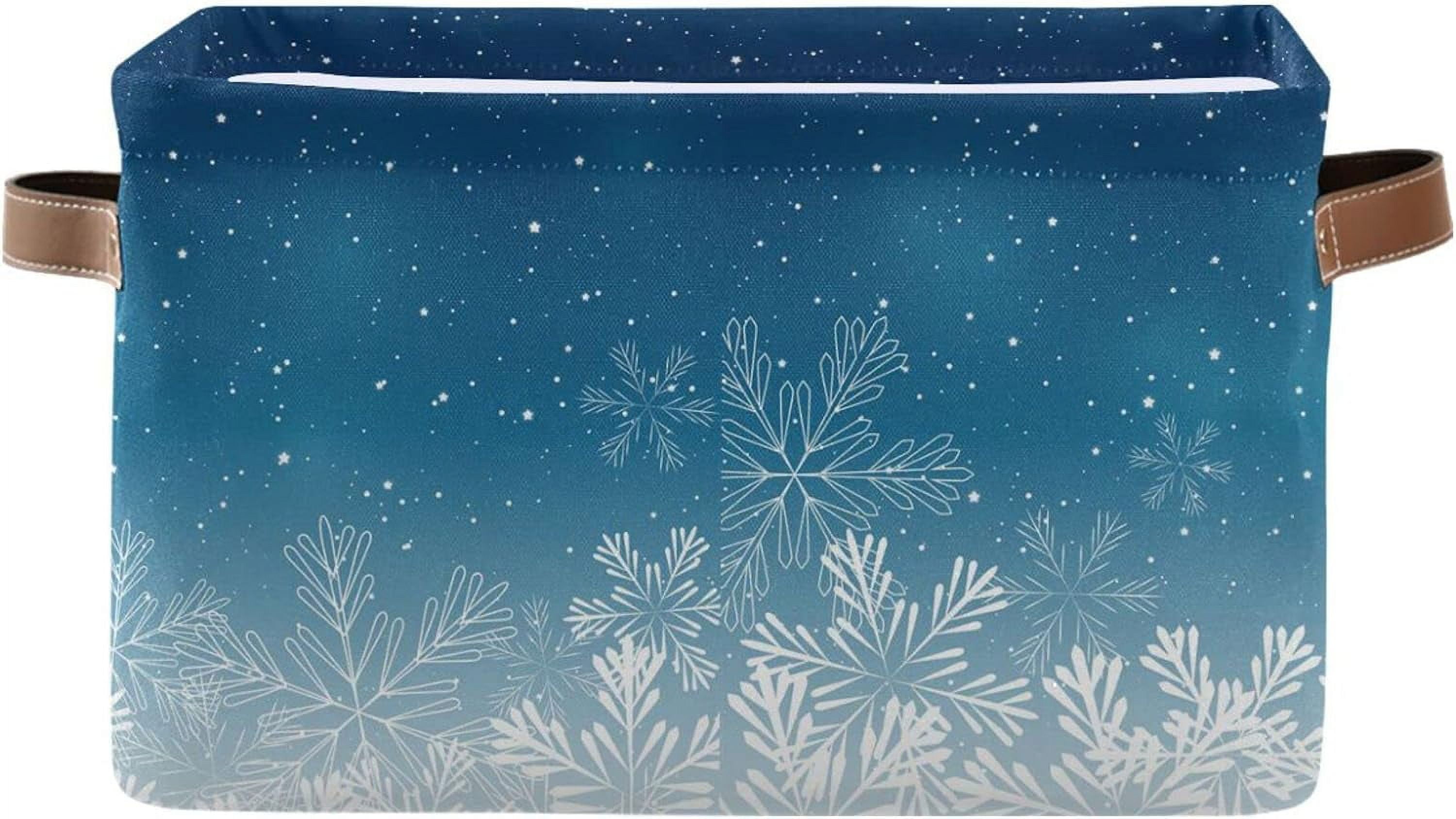 FREEAMG Collapsible Storage Basket Blue Christmas Snowflake Rectangular ...