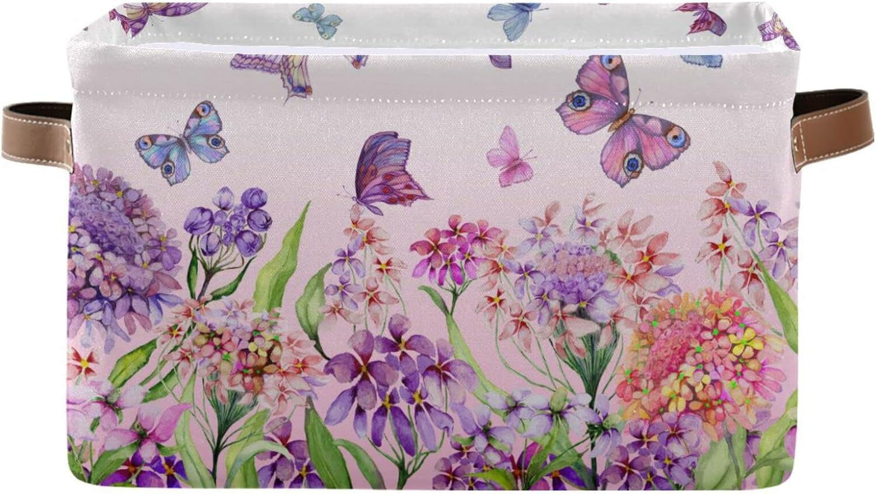 FREEAMG Collapsible Storage Basket Butterflies Flying in The Flowers ...