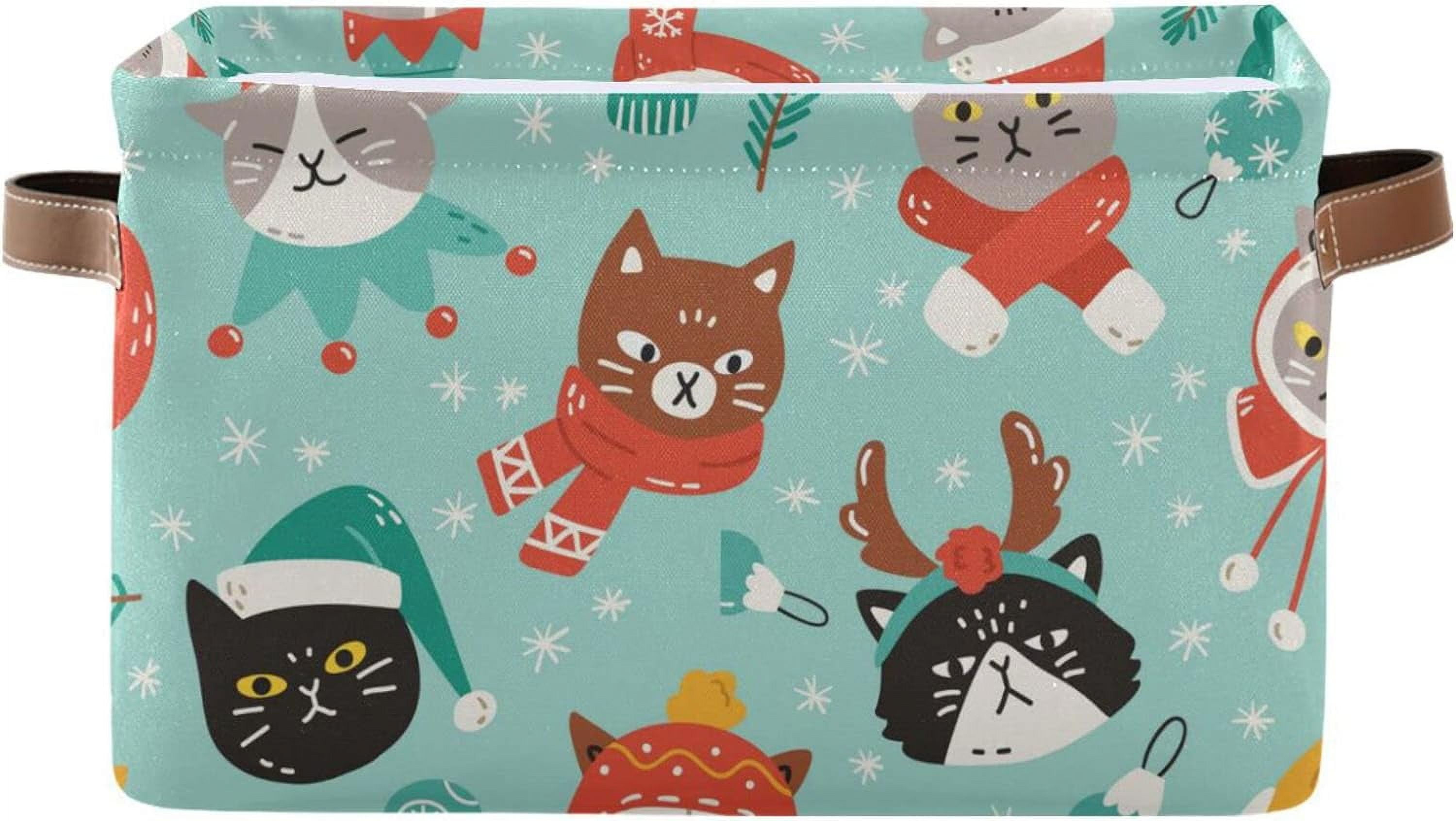 FREEAMG Collapsible Storage Basket Cartoon Christmas Cats Rectangular ...