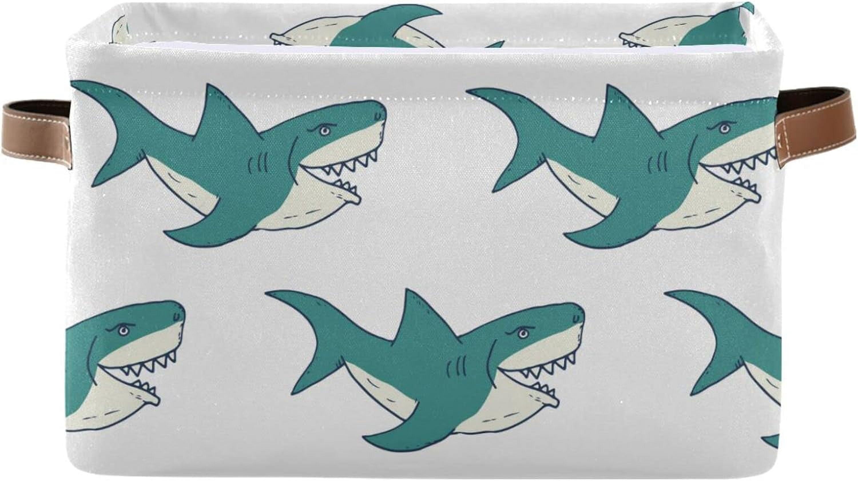 FREEAMG Collapsible Storage Basket Doodle Shark Rectangular Storage ...