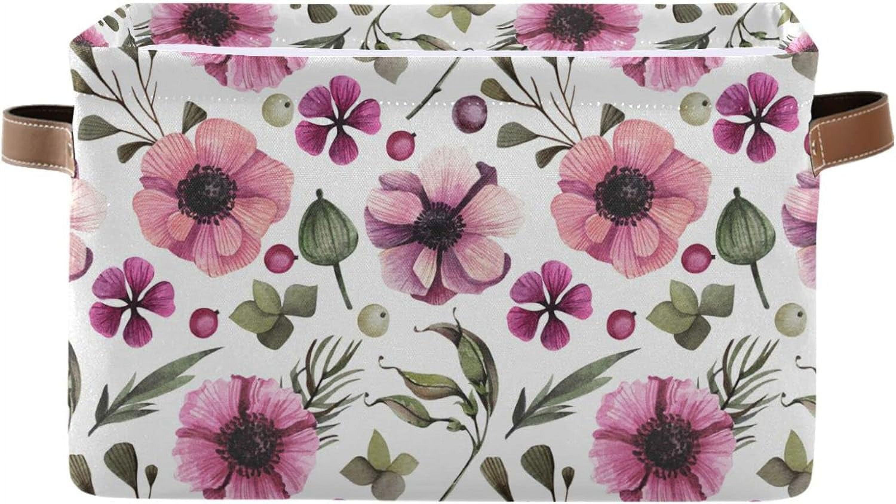 FREEAMG Collapsible Storage Basket Fresh Pink Flower Rectangular ...