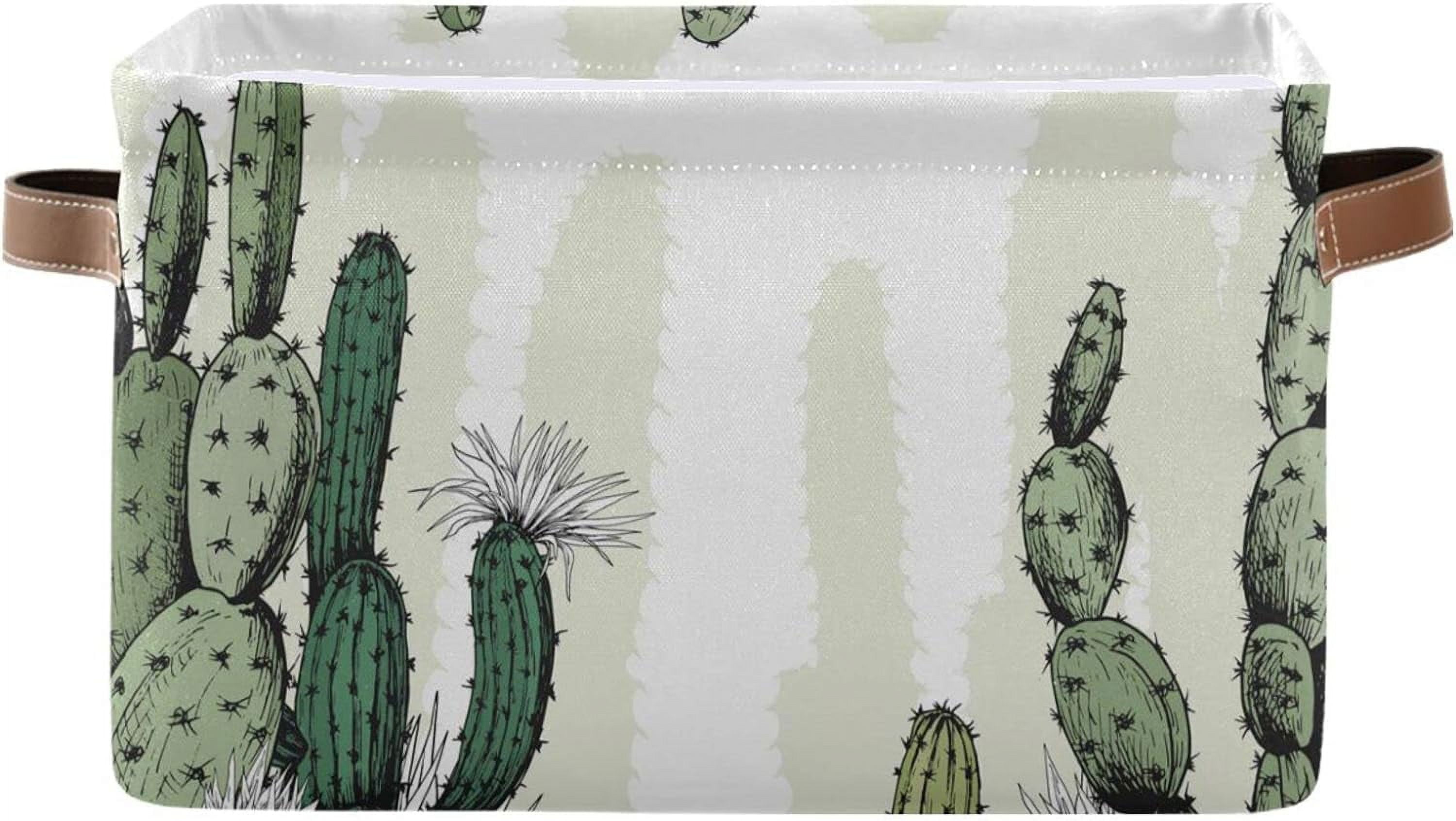 FREEAMG Collapsible Storage Basket Green Cactus Plants and Flowers ...