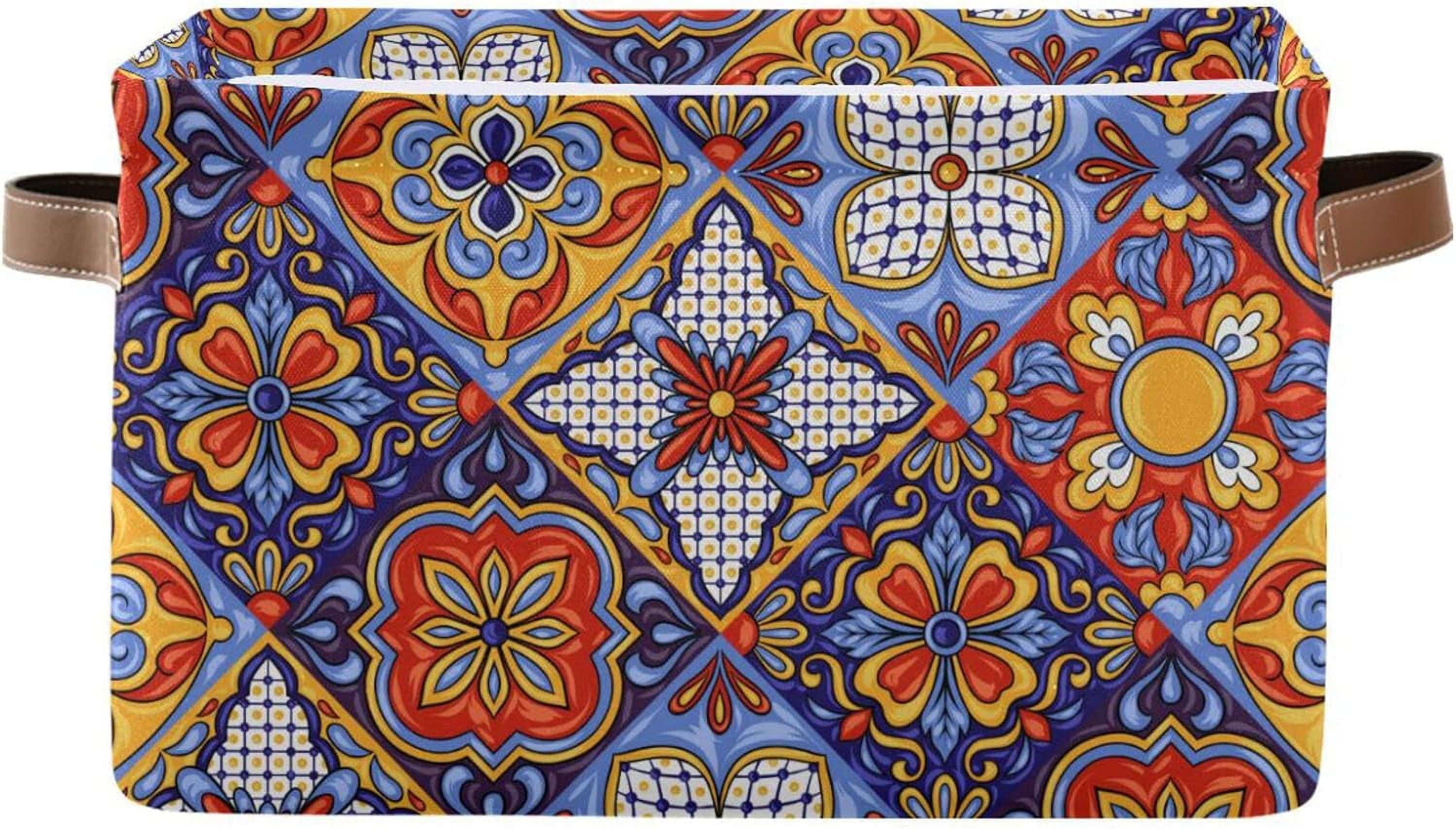 FREEAMG Collapsible Storage Basket Mexican Talavera Rectangular Storage ...