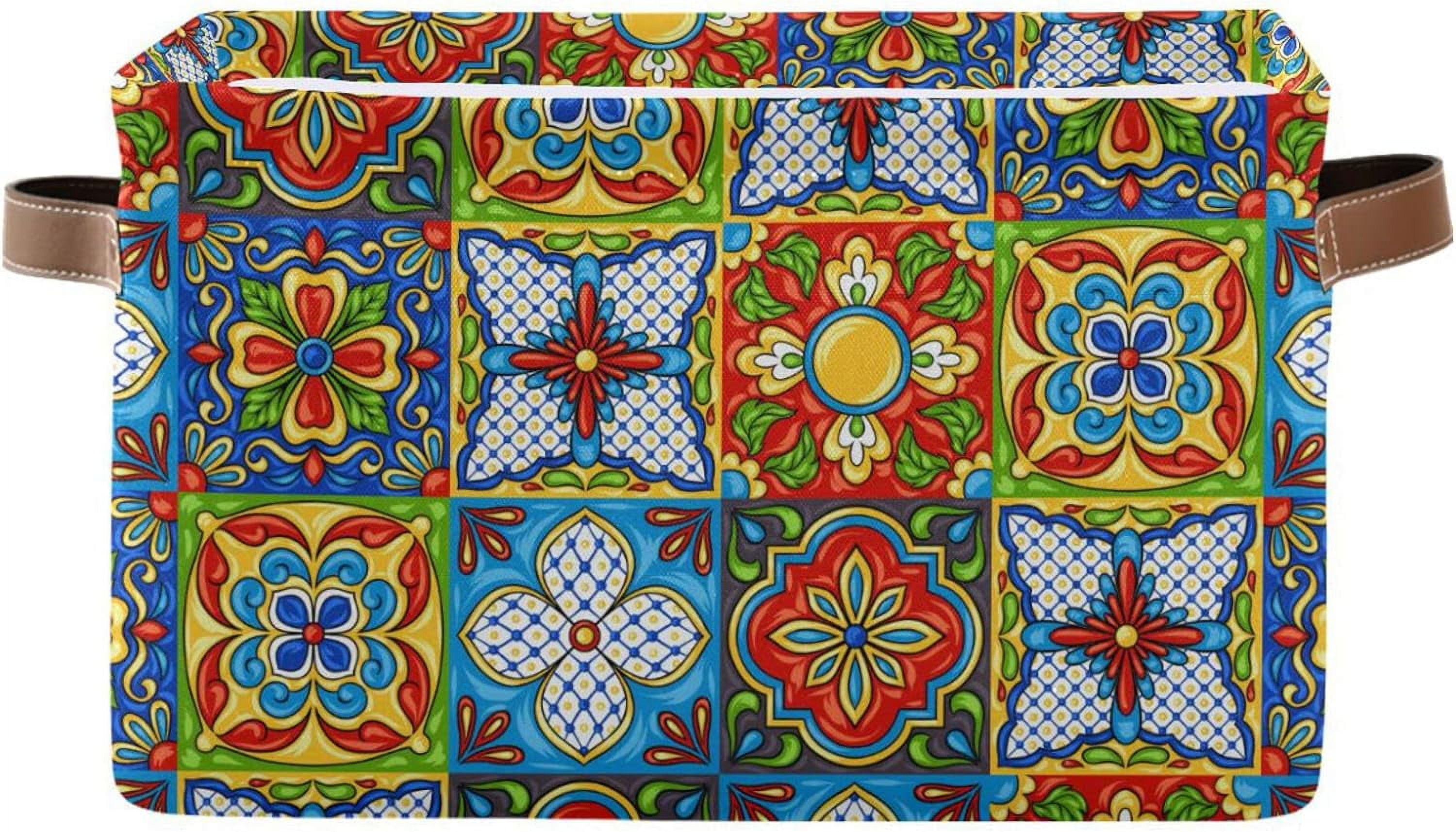 FREEAMG Collapsible Storage Basket Mexican Talavera Rectangular Storage ...