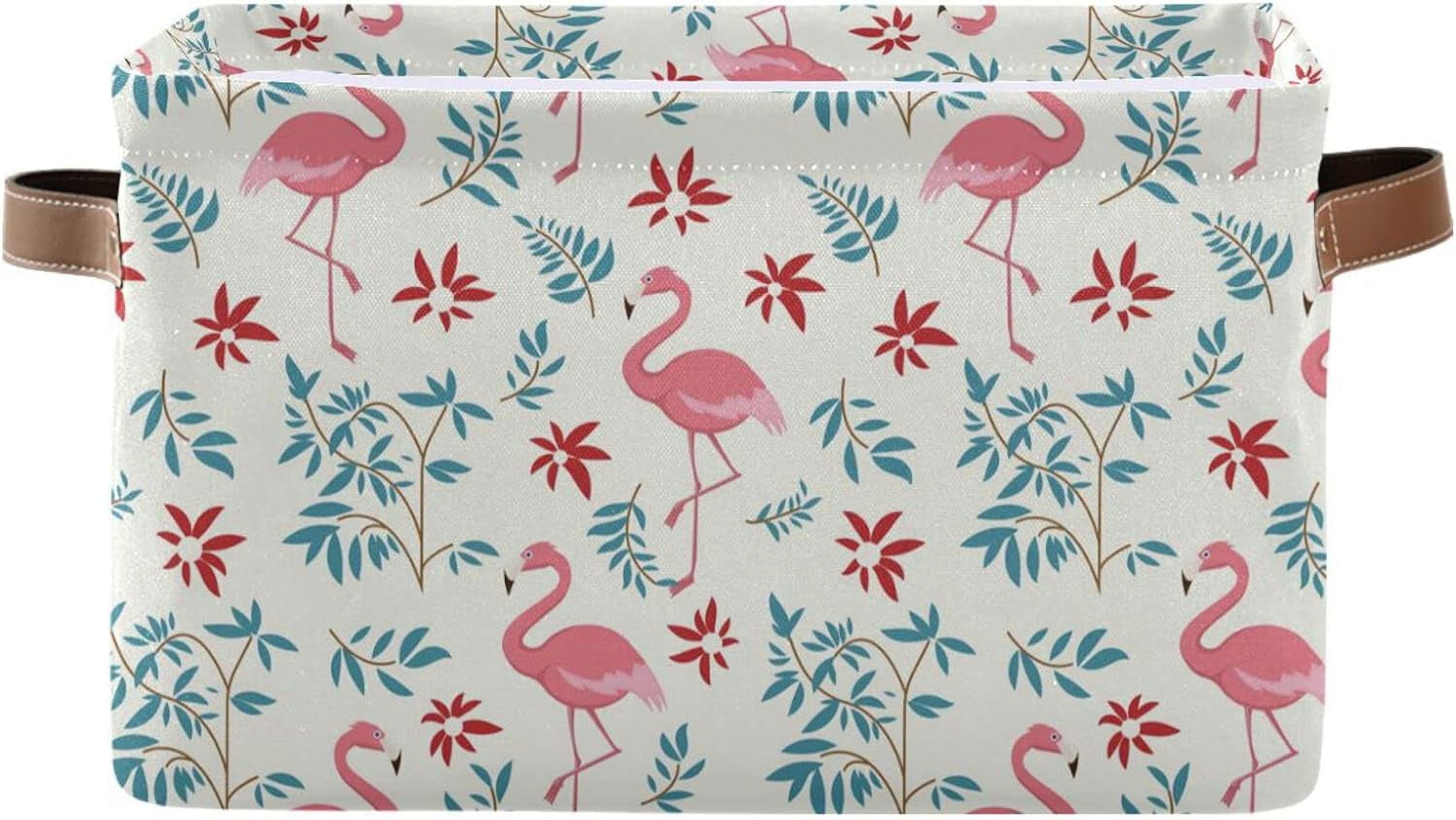 FREEAMG Collapsible Storage Basket Pink Flamingo and Plant Rectangular ...