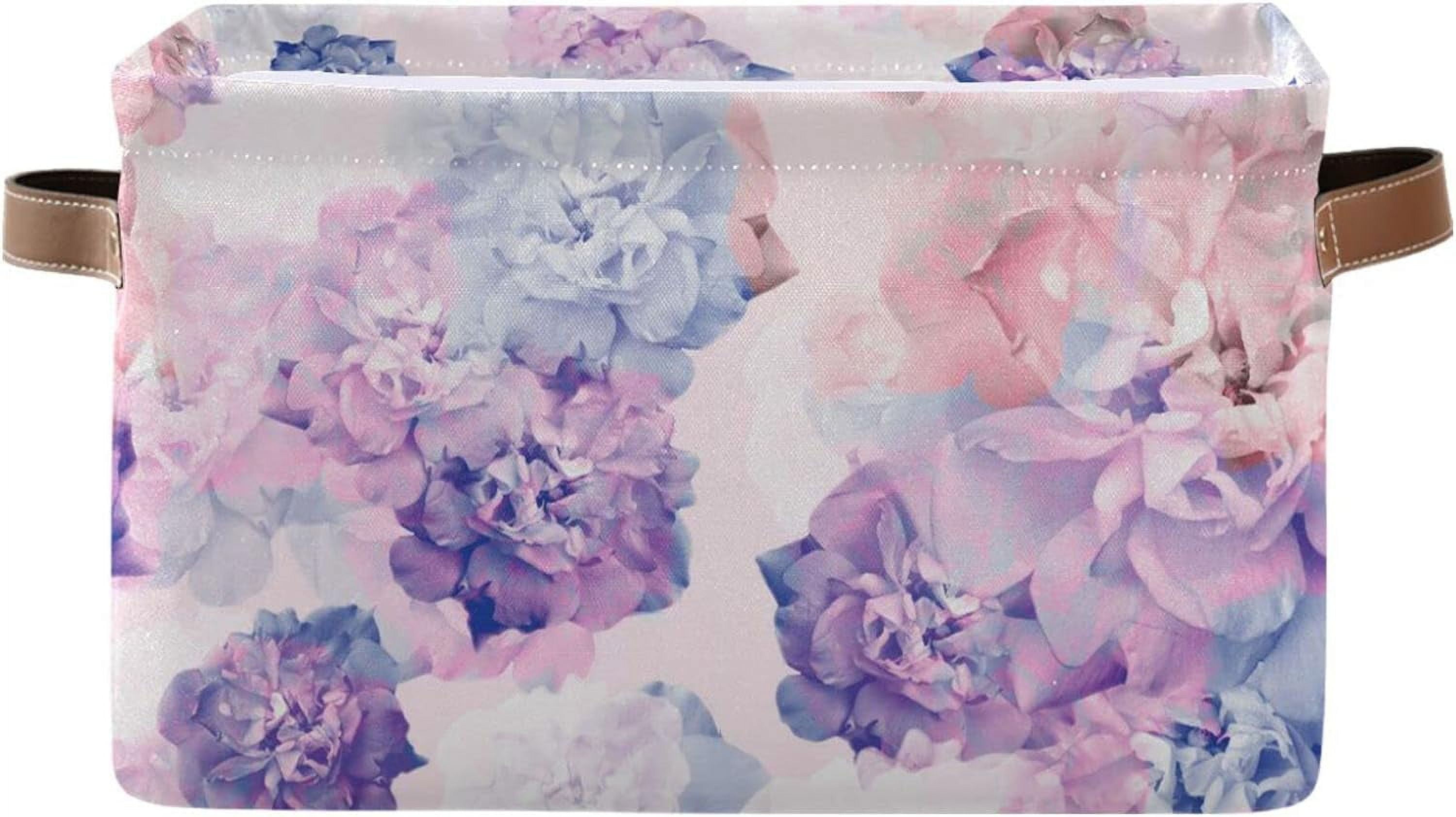 FREEAMG Collapsible Storage Basket Purple Flowers Rectangular Storage ...