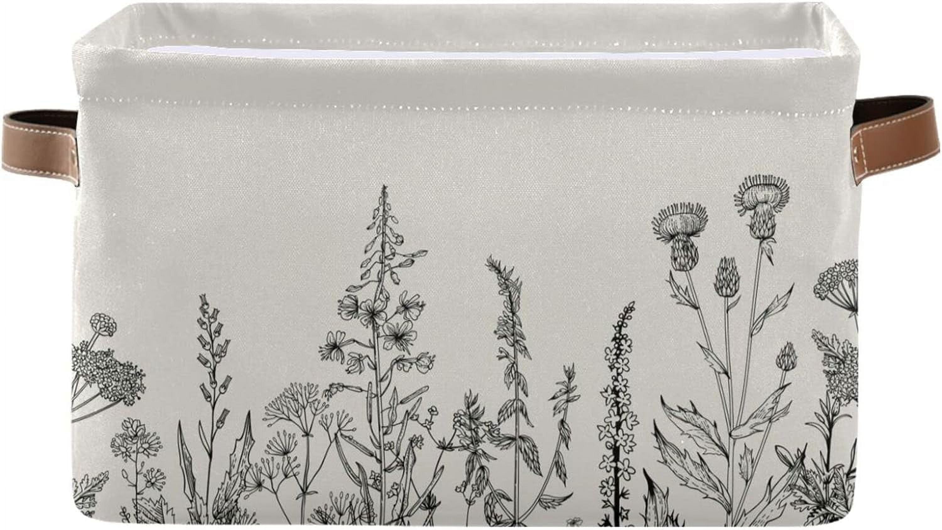 FREEAMG Collapsible Storage Basket Sketch Flowers Rectangular Storage ...