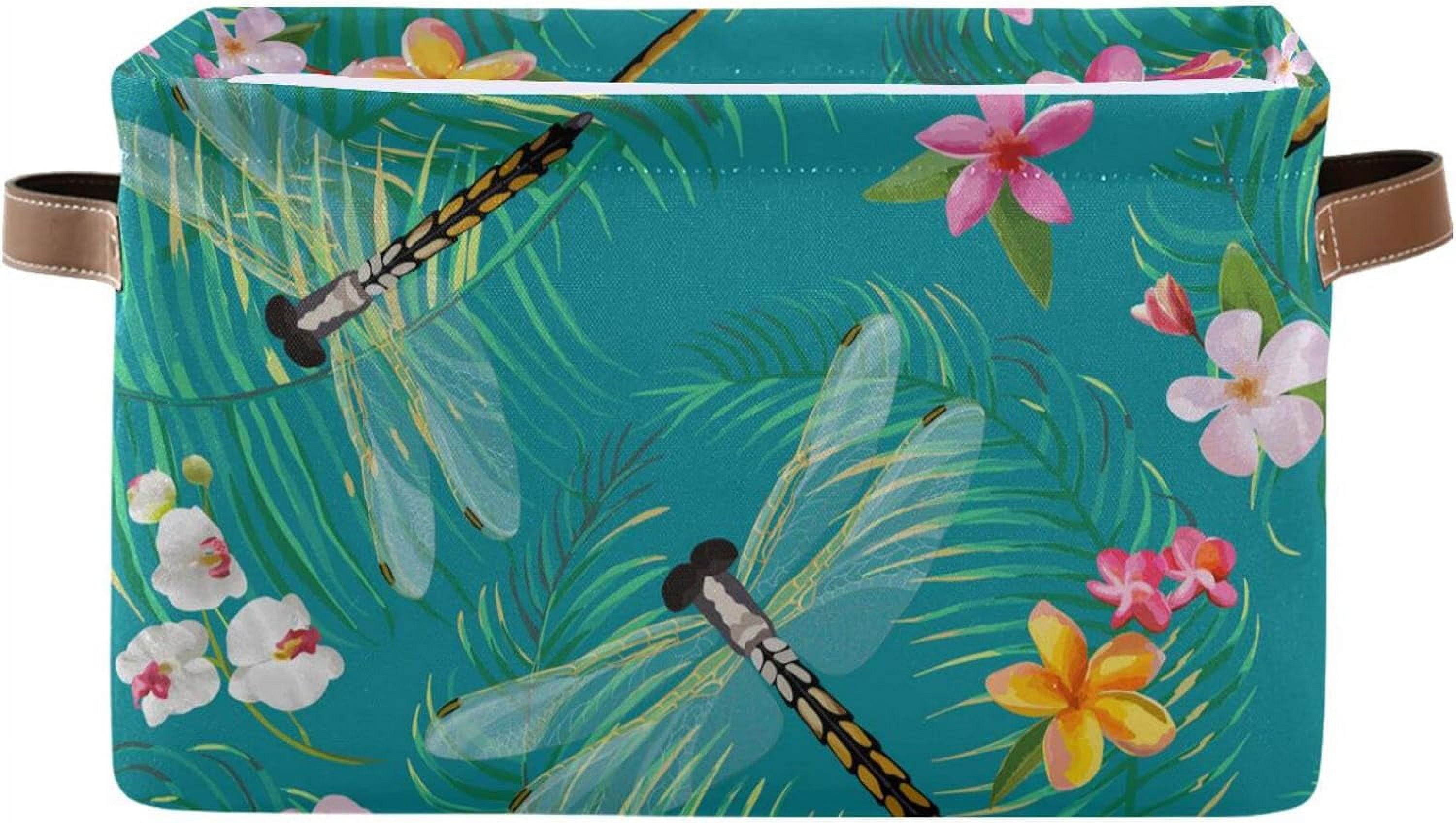FREEAMG Collapsible Storage Basket Tropical Floral with Dragonflies ...