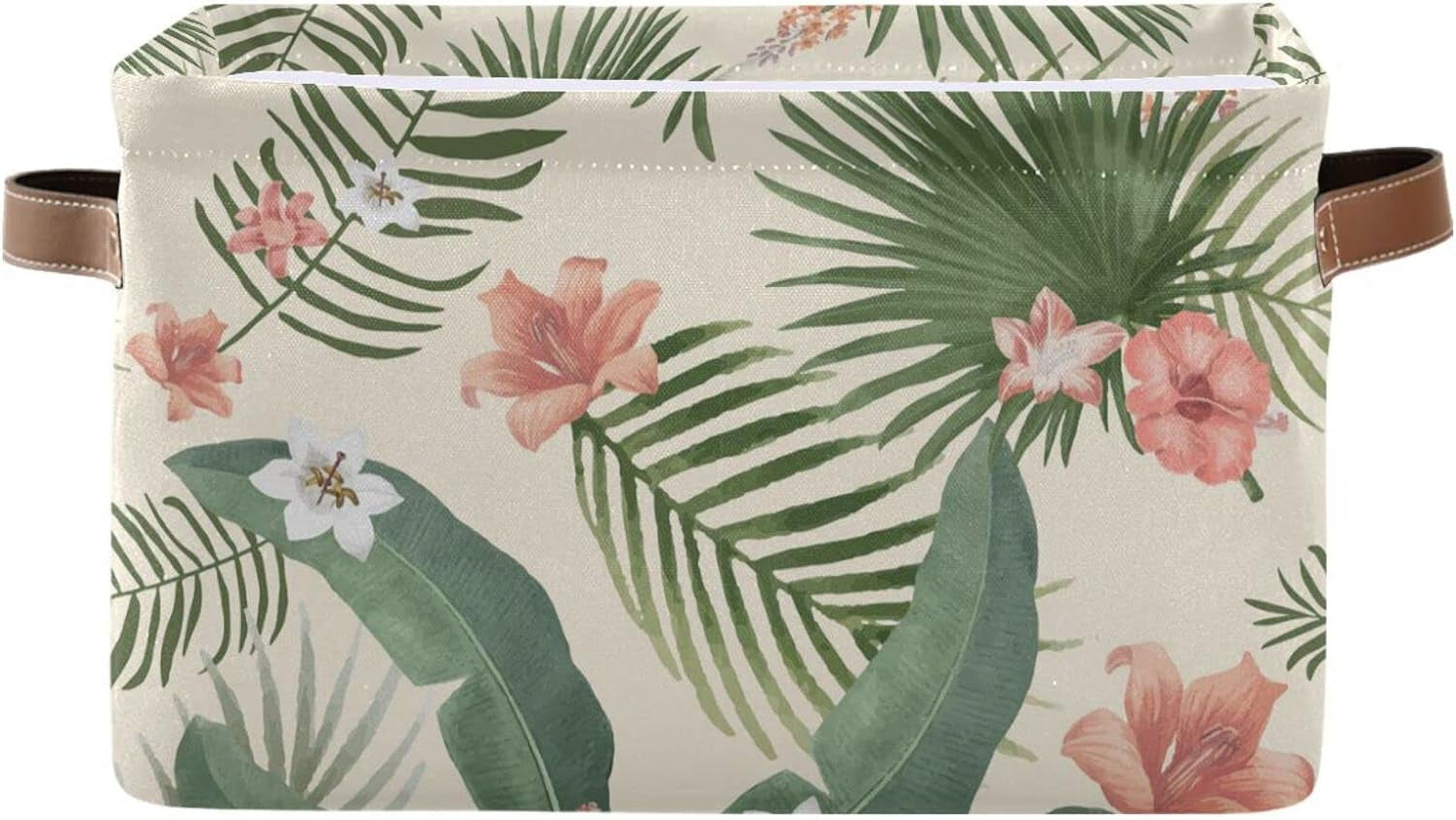 FREEAMG Collapsible Storage Basket Tropical Leaves Flower Rectangular ...