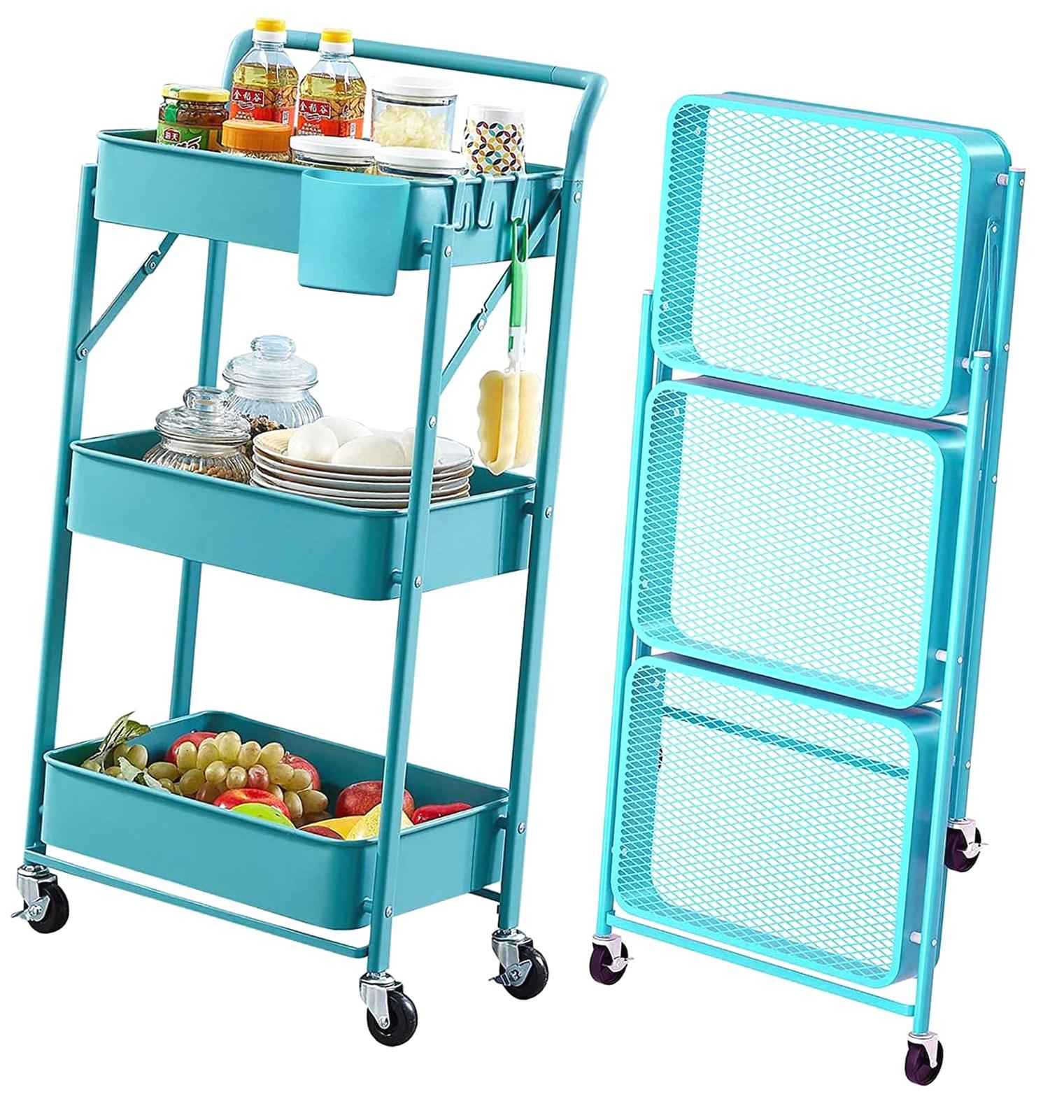 FREEAMG Collapsible Storage Cart 3-Tier Rolling Cart with Wheels, No ...