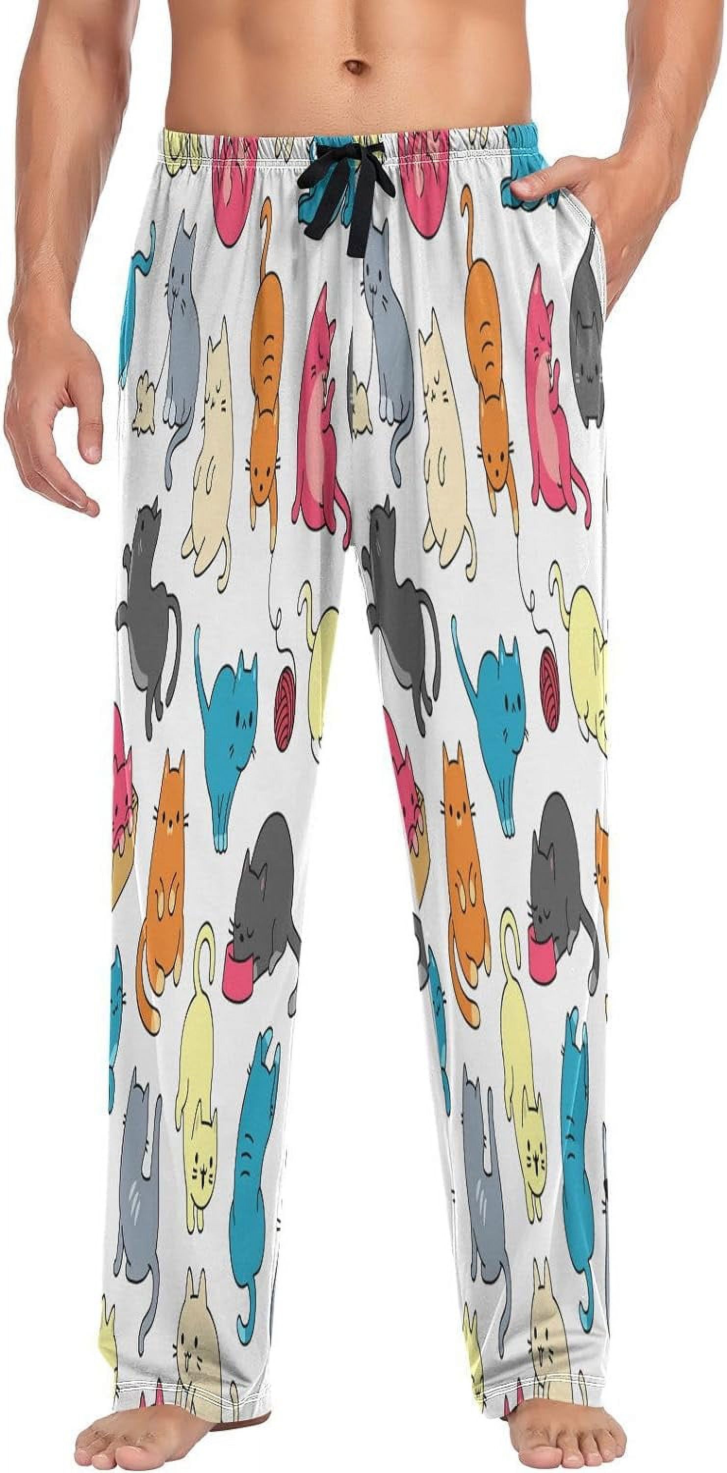 FREEAMG Color Cartoon Cat Pajama Pants for Men, Men's Separate Bottoms ...