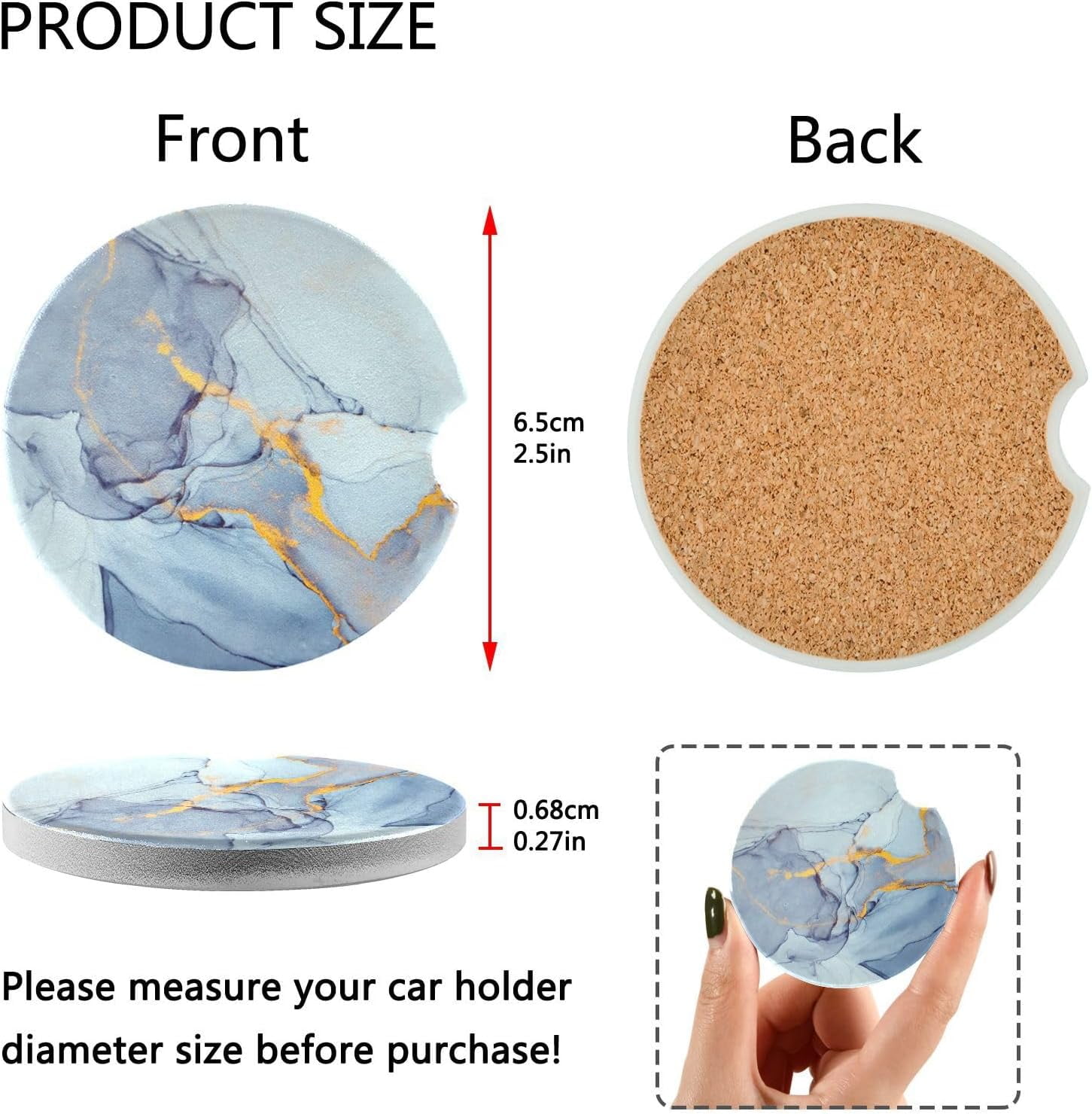 FREEAMG Colored Abstract Marble Car Coasters 2 PCS Drinks Absorbent ...