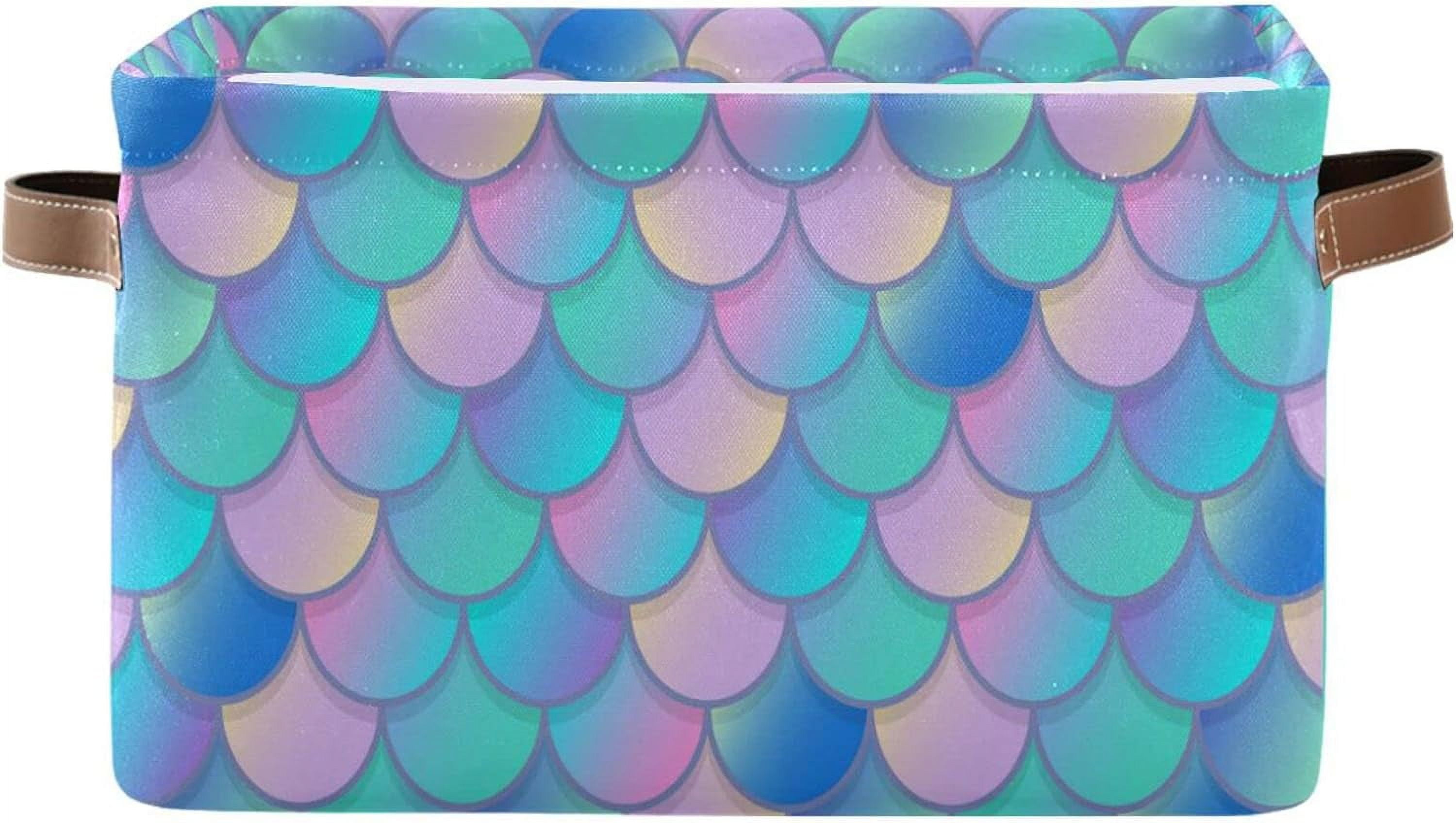 FREEAMG Colored Fish Scales Large Square Storage Basket Bin with ...