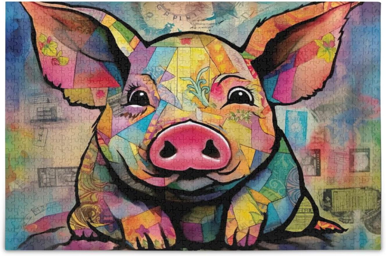 FREEAMG Colorful Art Pig 500 Piece Puzzle for Adults, Family Game ...