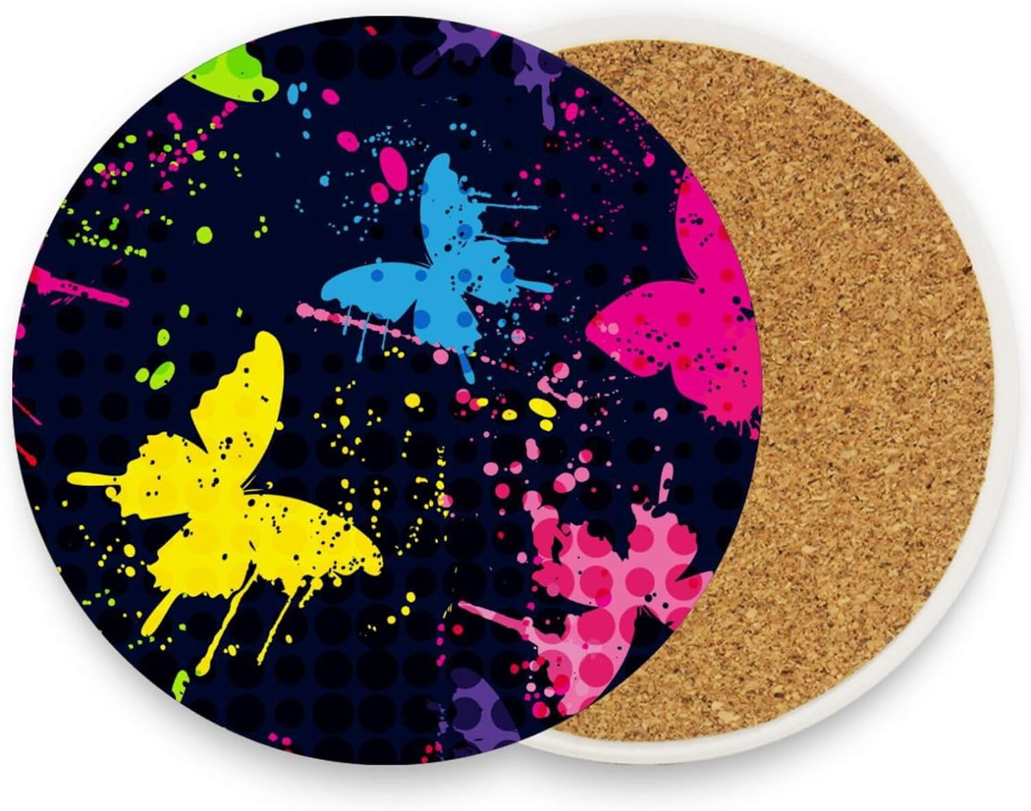FREEAMG Colorful Butterflies Coasters for Drinks Set of 2, Absorbent ...