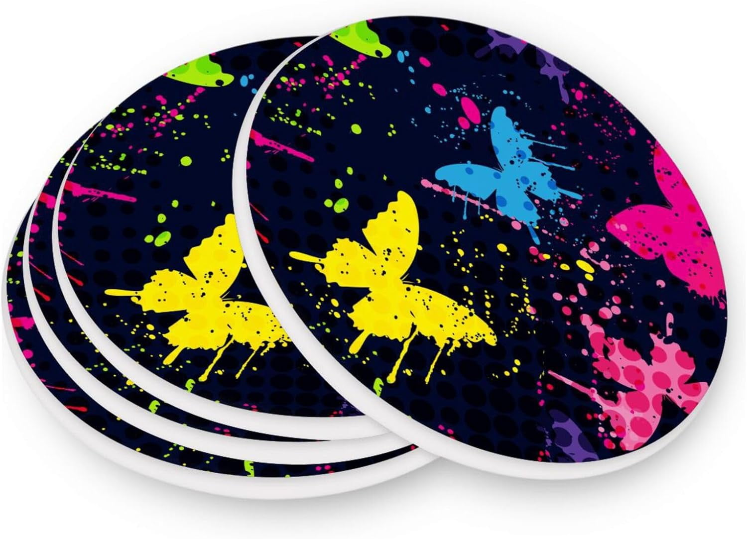FREEAMG Colorful Butterflies Coasters for Drinks Set of 4, Absorbent ...