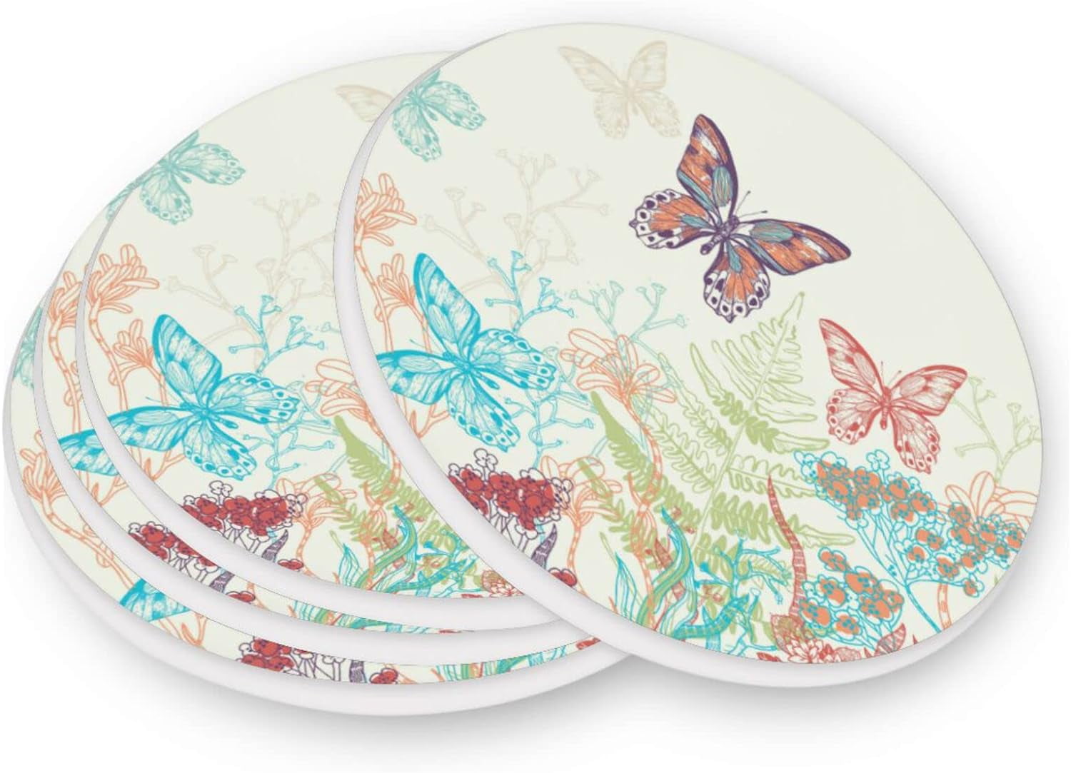 FREEAMG Colorful Butterflies Coasters for Drinks Set of 4, Absorbent ...