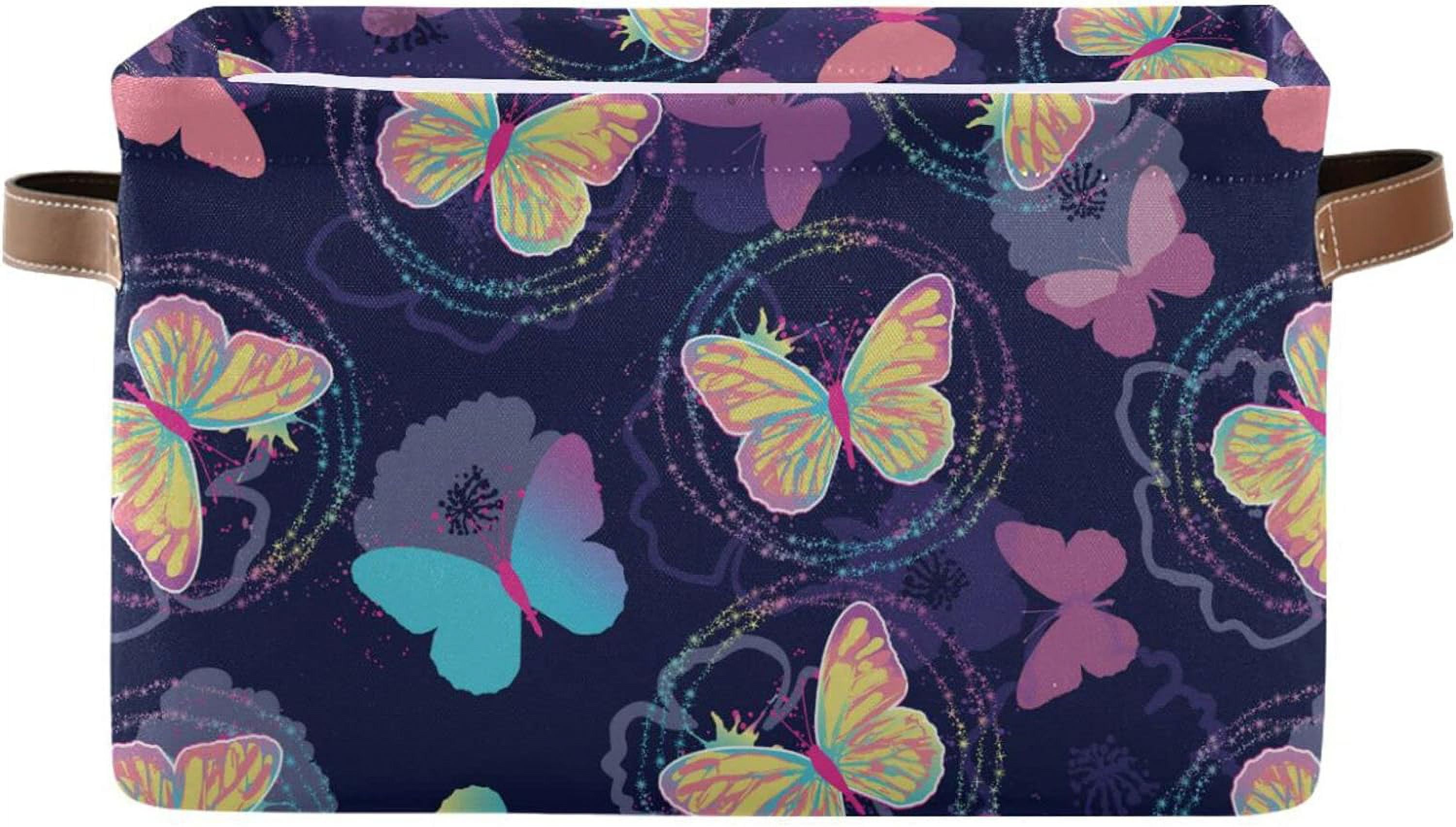 FREEAMG Colorful Butterfly Storage Basket with Handles Collapsible ...